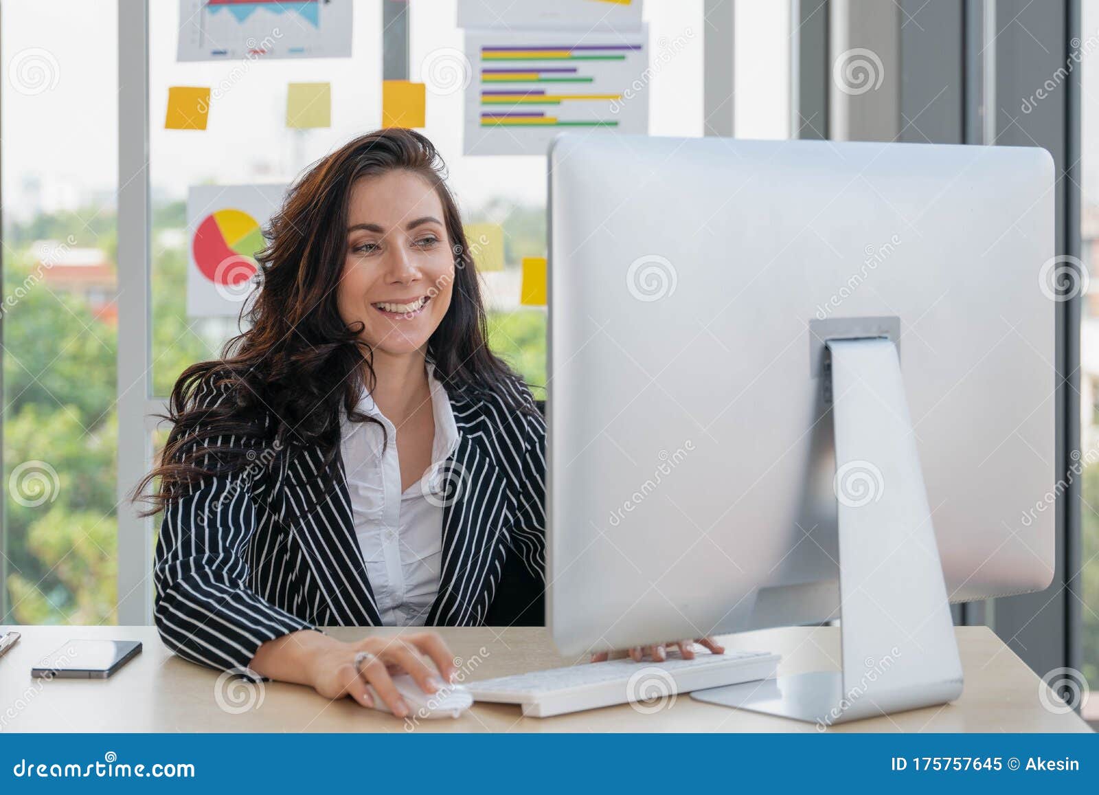 Portrait of Businesswoman Working with Computer in Office Stock Image ...