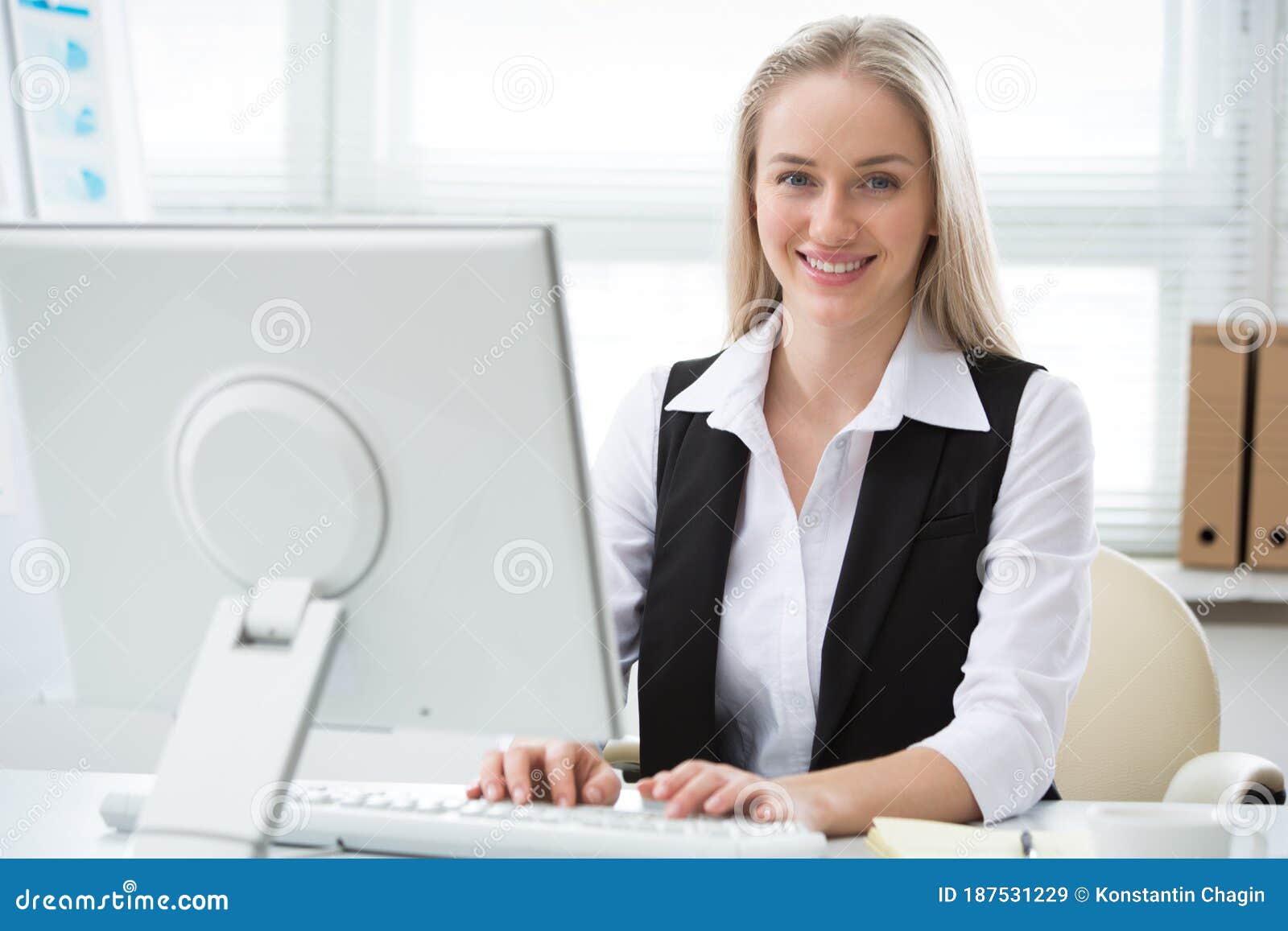Portrait of Businesswoman Working with Computer Stock Image - Image of ...