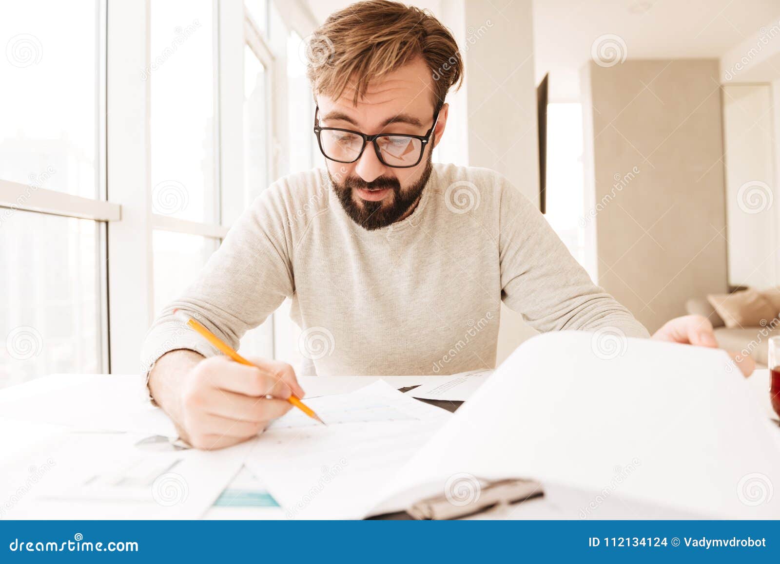Portrait of a Busy Man Working with Documents Stock Photo - Image of ...