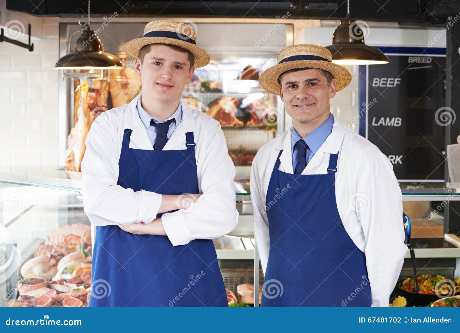 Portrait of Butcher with Apprentice Stock Photo - Image of food, fresh ...