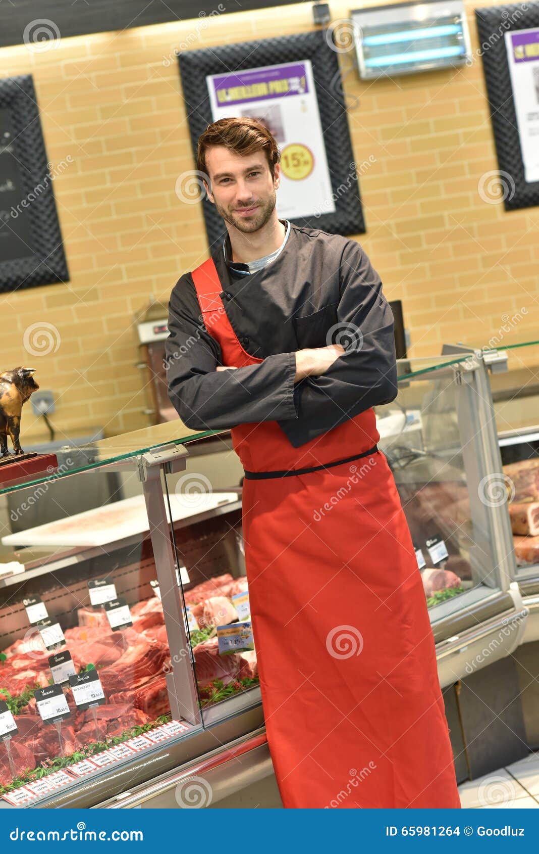 Portrait of Butcher in Supermarket Stock Photo - Image of employee ...