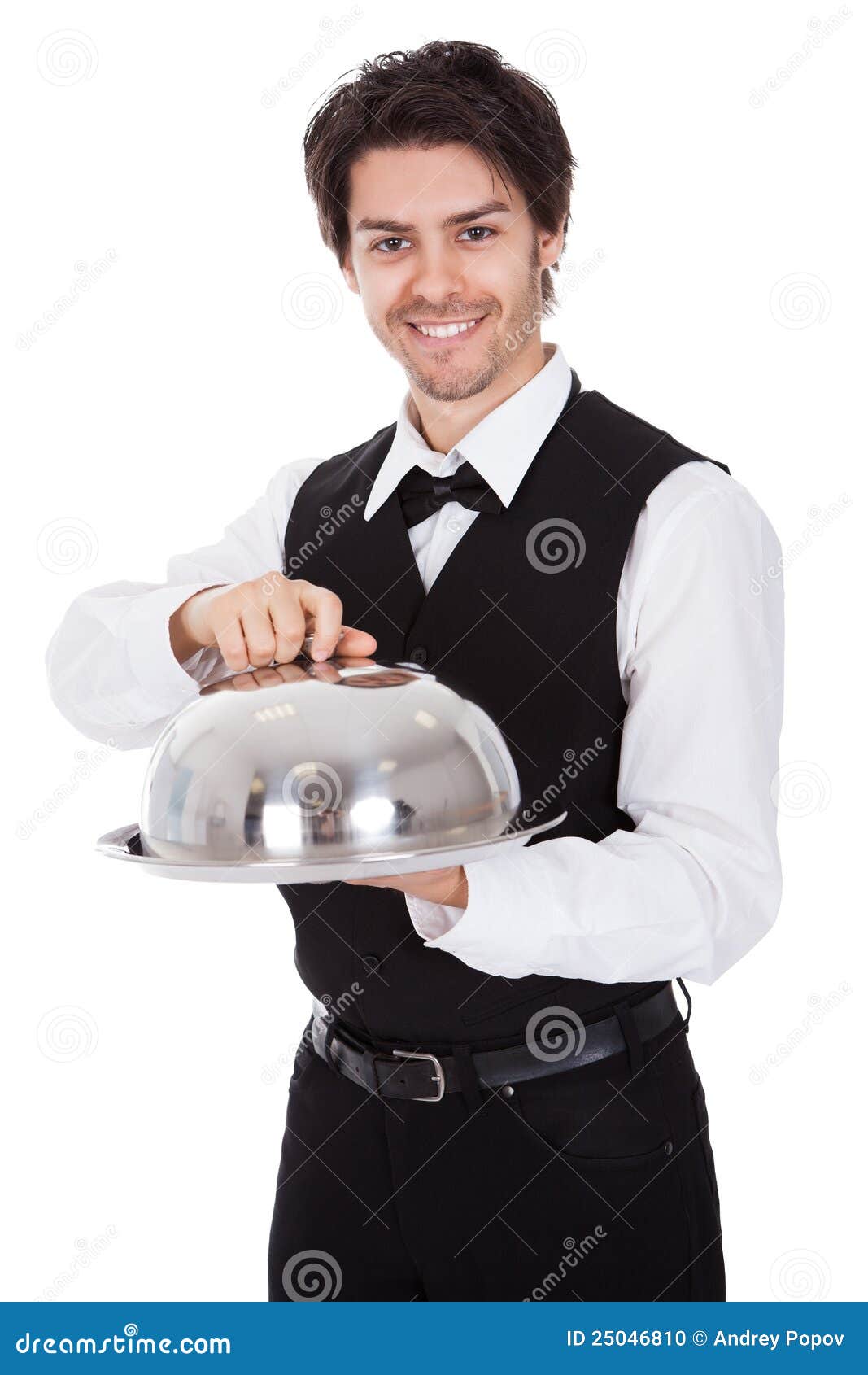 Portrait of a Butler with Bow Tie and Tray Stock Photo - Image of ...