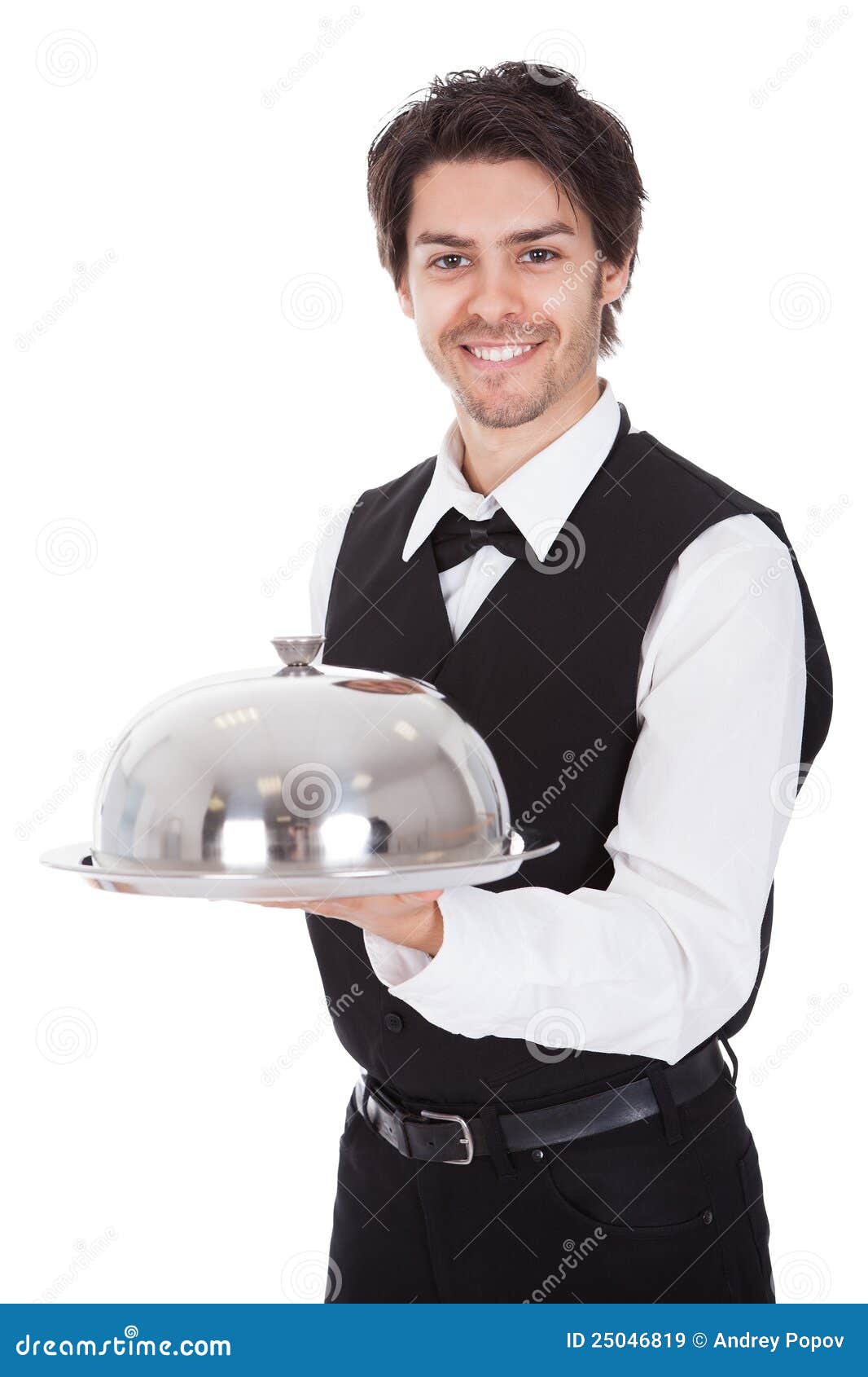 Portrait of a Butler with Bow Tie and Tray Stock Image - Image of ...