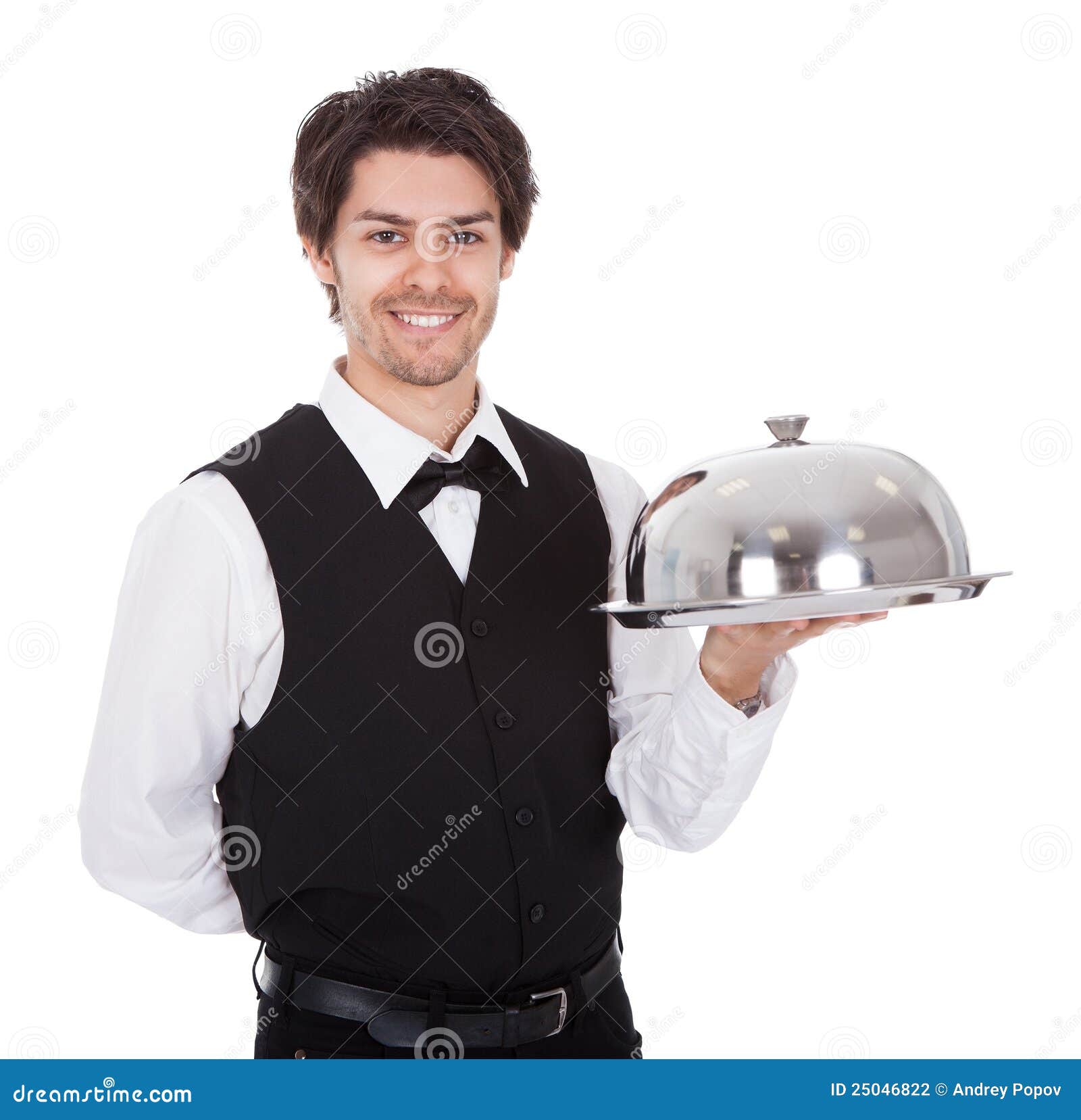 Portrait of a Butler with Bow Tie and Tray Stock Photo - Image of ...