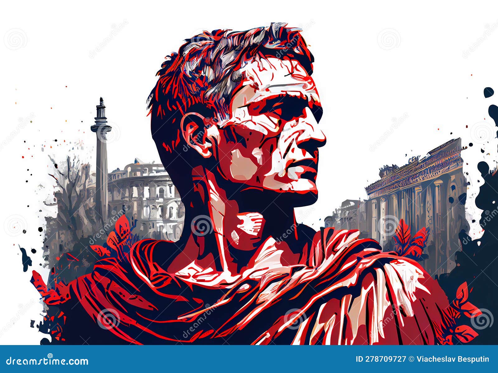 Portrait of Caesar on the Background of Rome. Stock Illustration ...