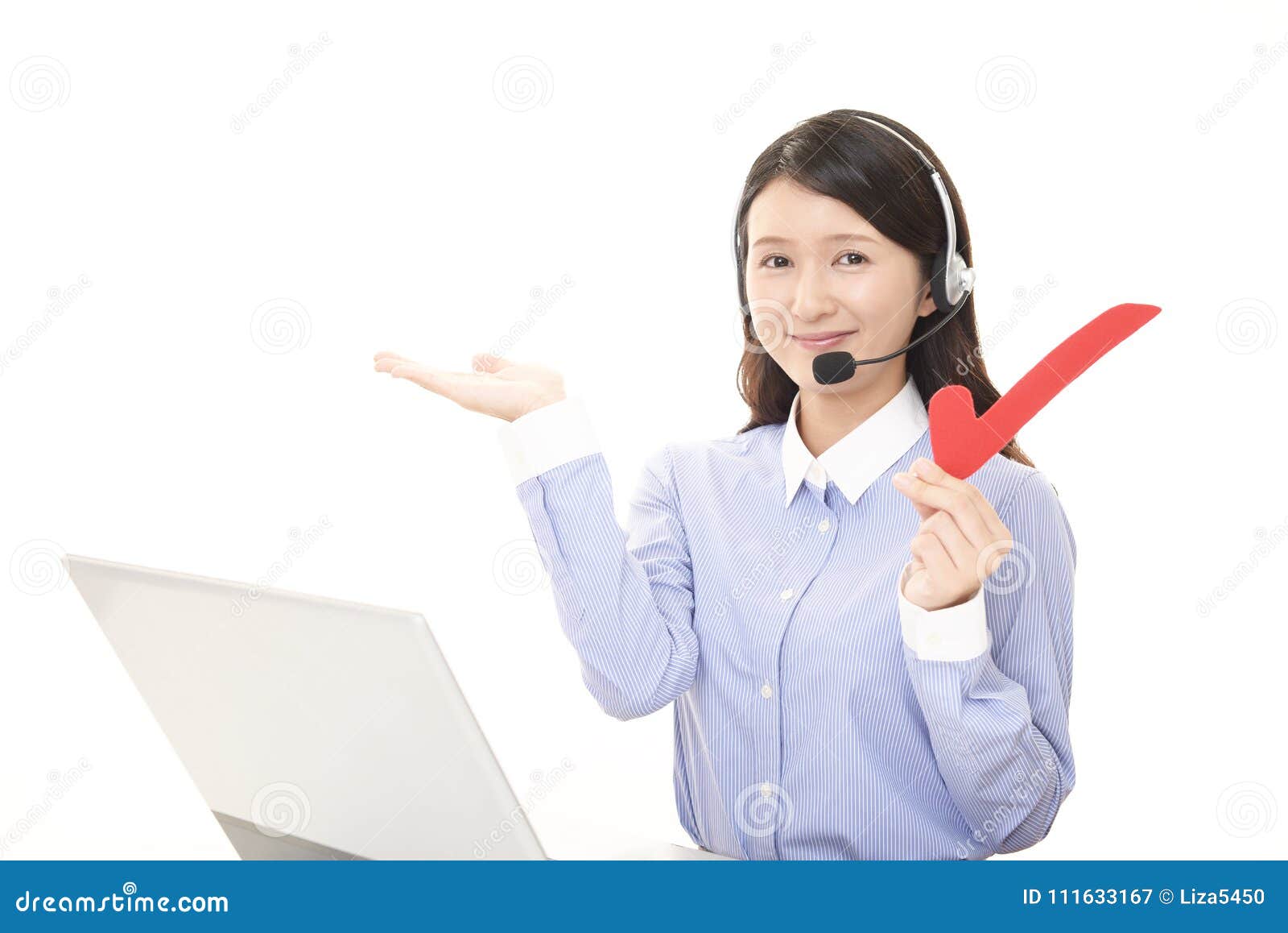 Call Center Operator with a Check Mark Stock Image - Image of happy ...