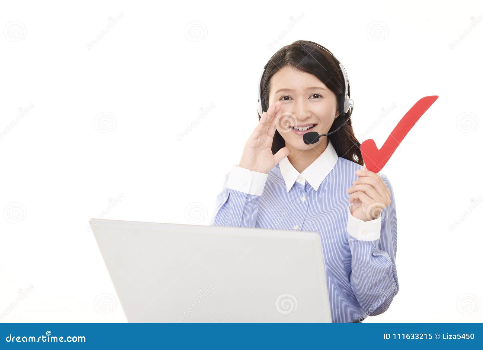 Call Center Operator with a Check Mark Stock Image - Image of ...