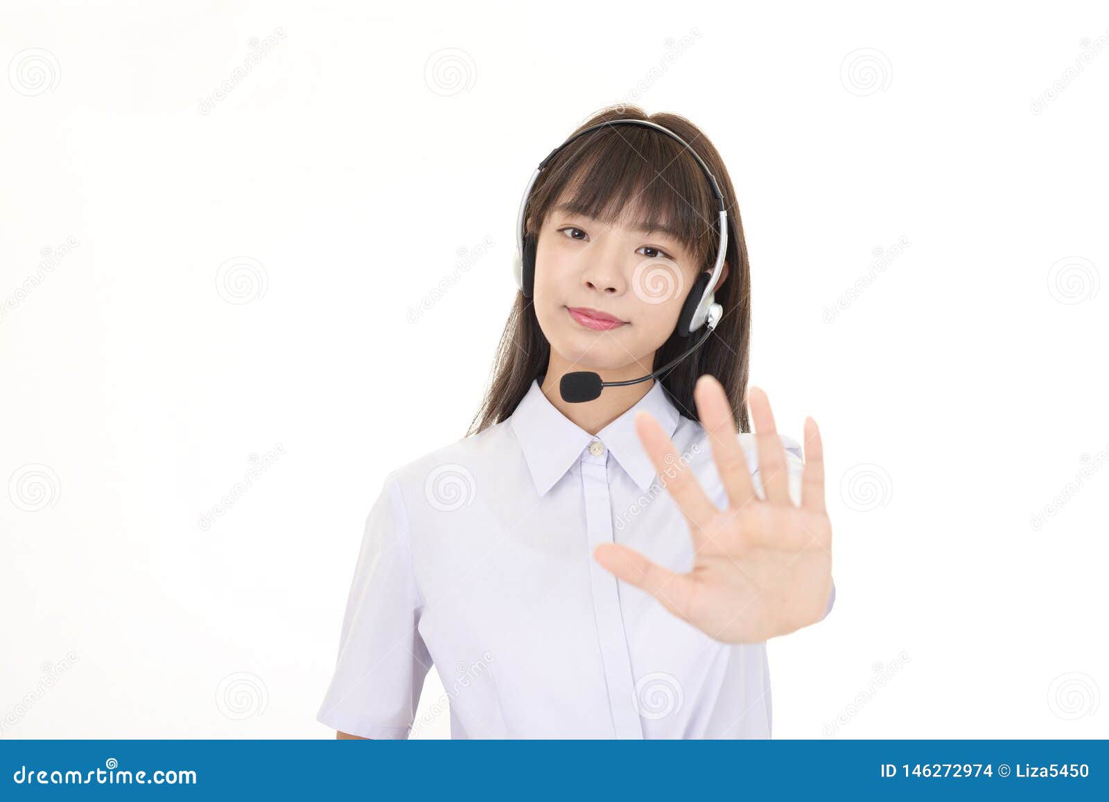 Call Center Operator Making Stop Sign Stock Photo - Image of office ...