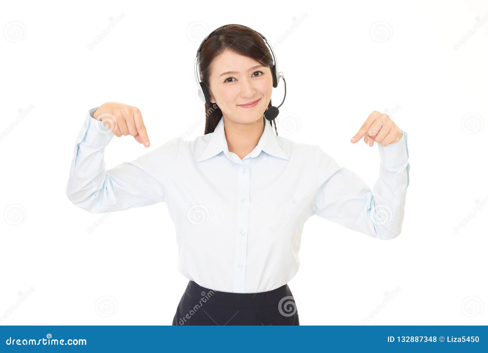 Call Center Operator Pointing with Her Fingers Stock Photo - Image of ...