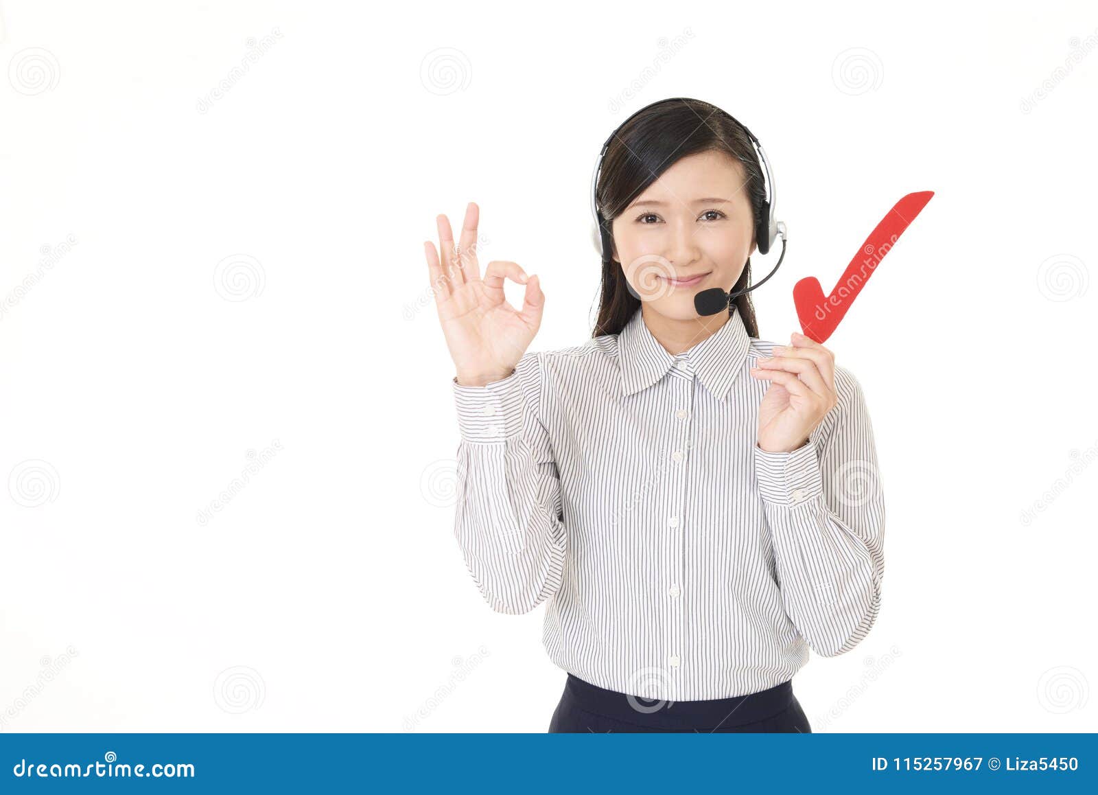 Operator with a check mark stock image. Image of customer - 115257967