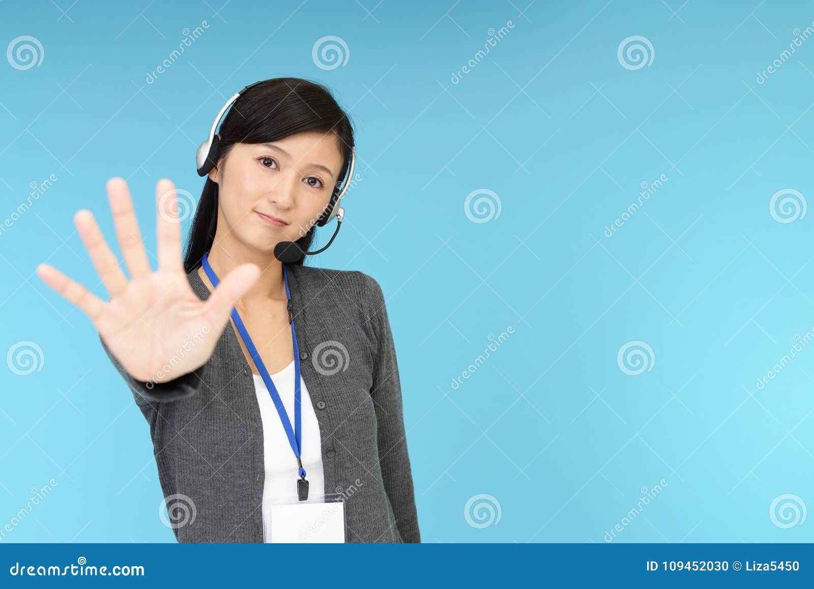 Call Center Operator Making Stop Sign Stock Photo - Image of calling ...