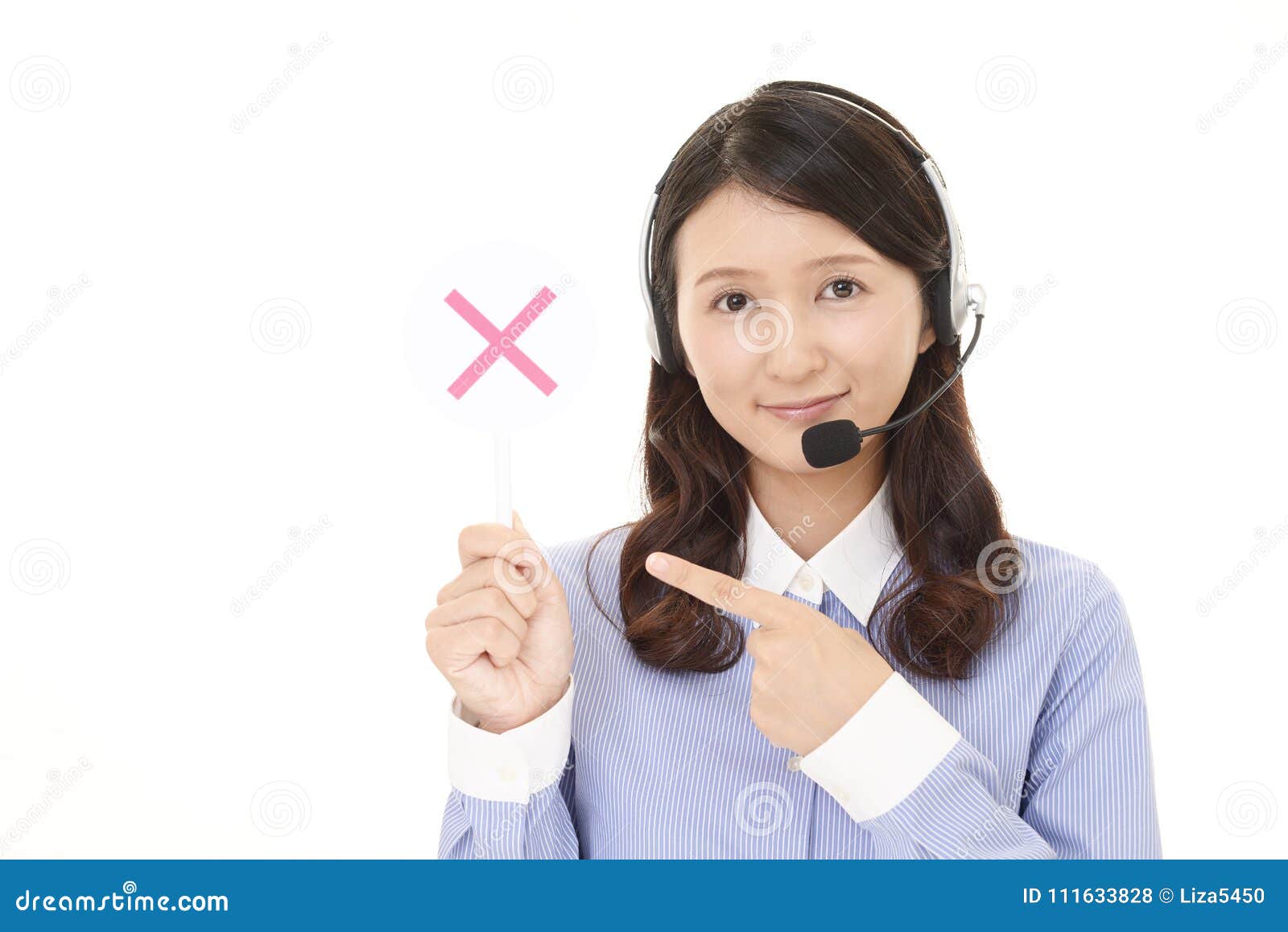 Smiling Call Center Operator with a No Sign Stock Photo - Image of ...