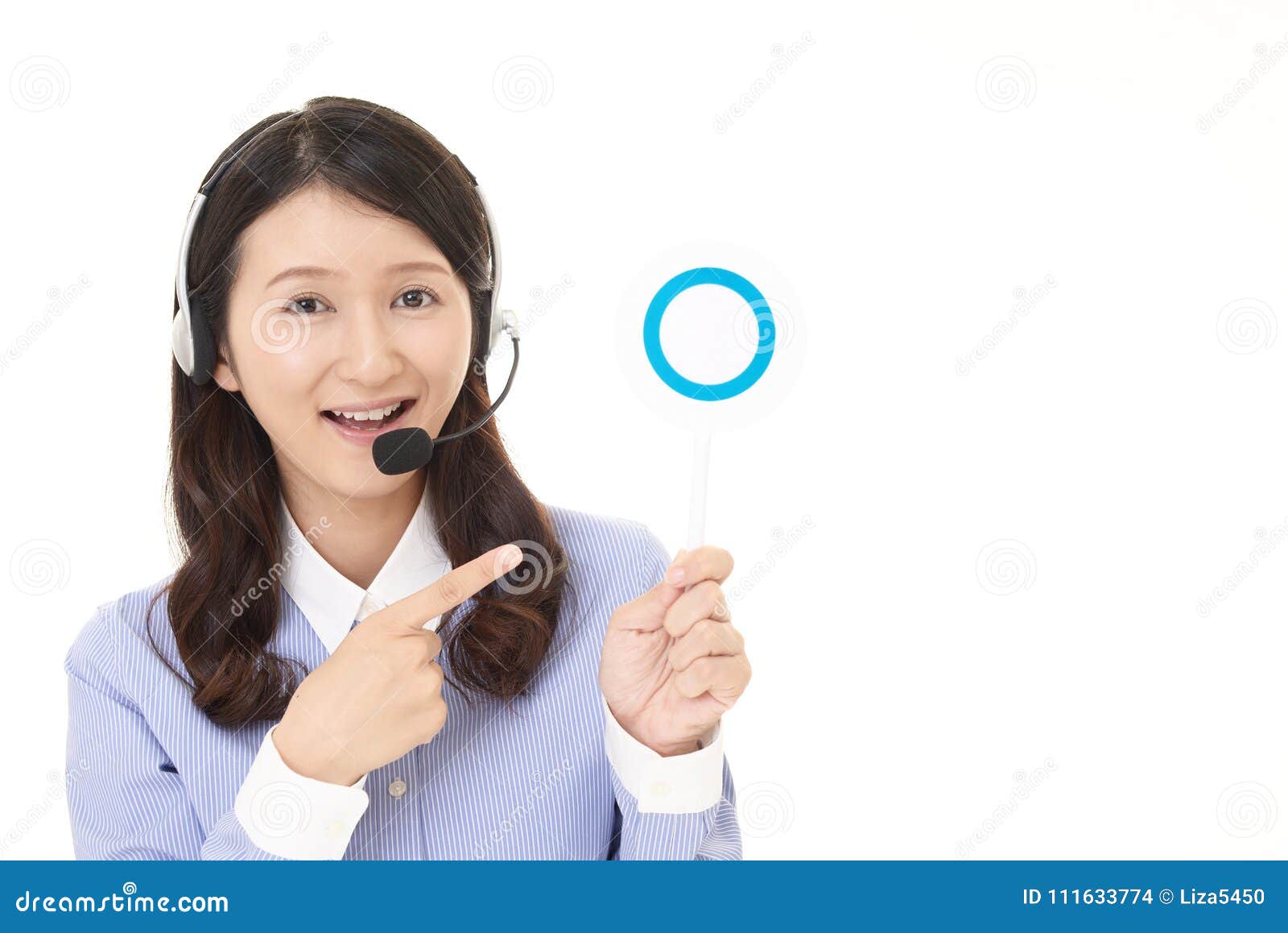 Smiling Call Center Operator with a Yes Sign Stock Photo - Image of ...