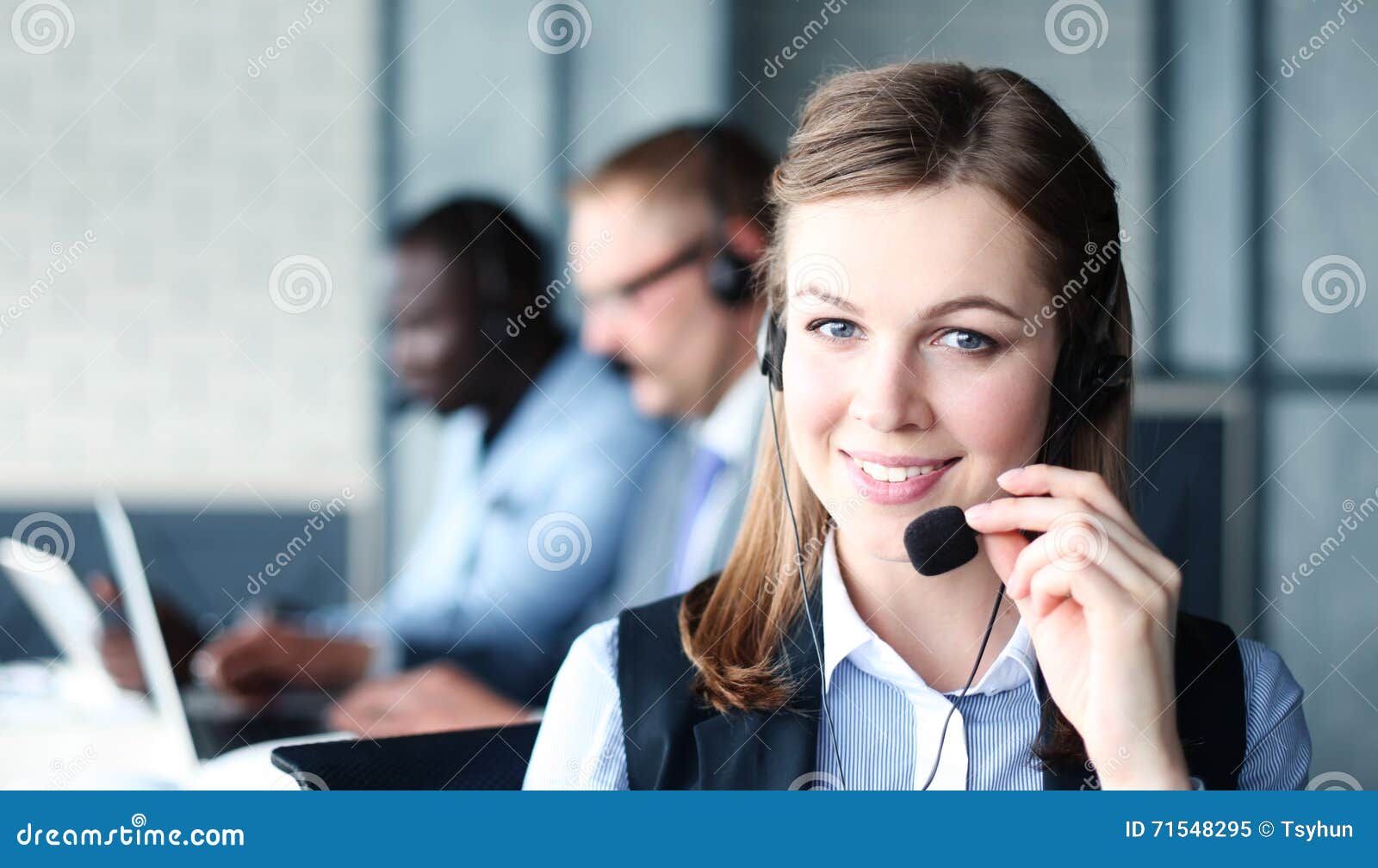 Portrait of Call Center Worker Stock Image - Image of operator, call ...