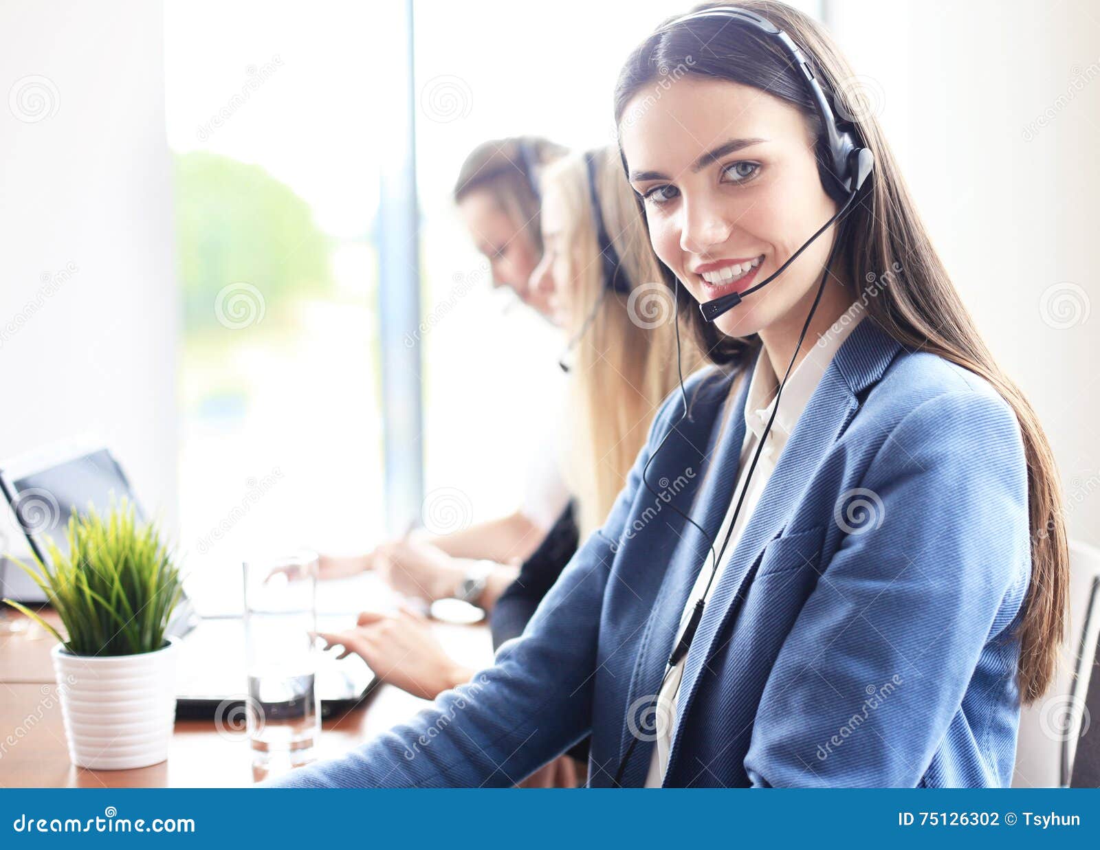 Portrait of Call Center Worker Stock Photo - Image of female, help ...