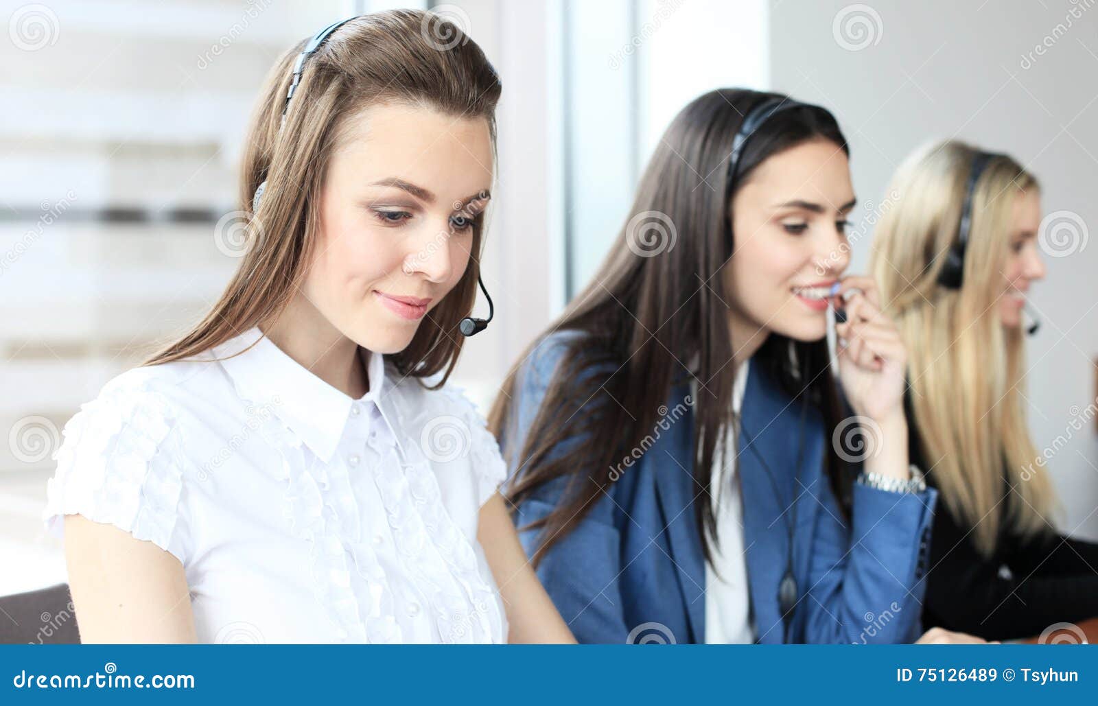 Portrait of Call Center Worker Stock Image - Image of headphones ...