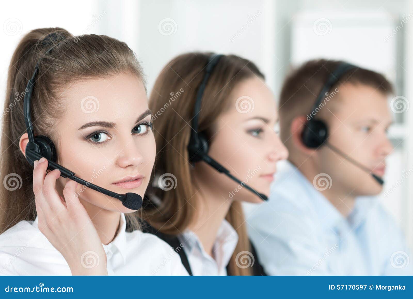 Portrait of Call Center Worker Accompanied by Her Team Stock Image ...