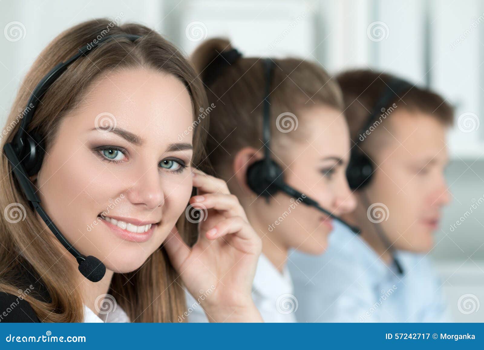 Portrait of Call Center Worker Accompanied by Her Team Stock Image ...
