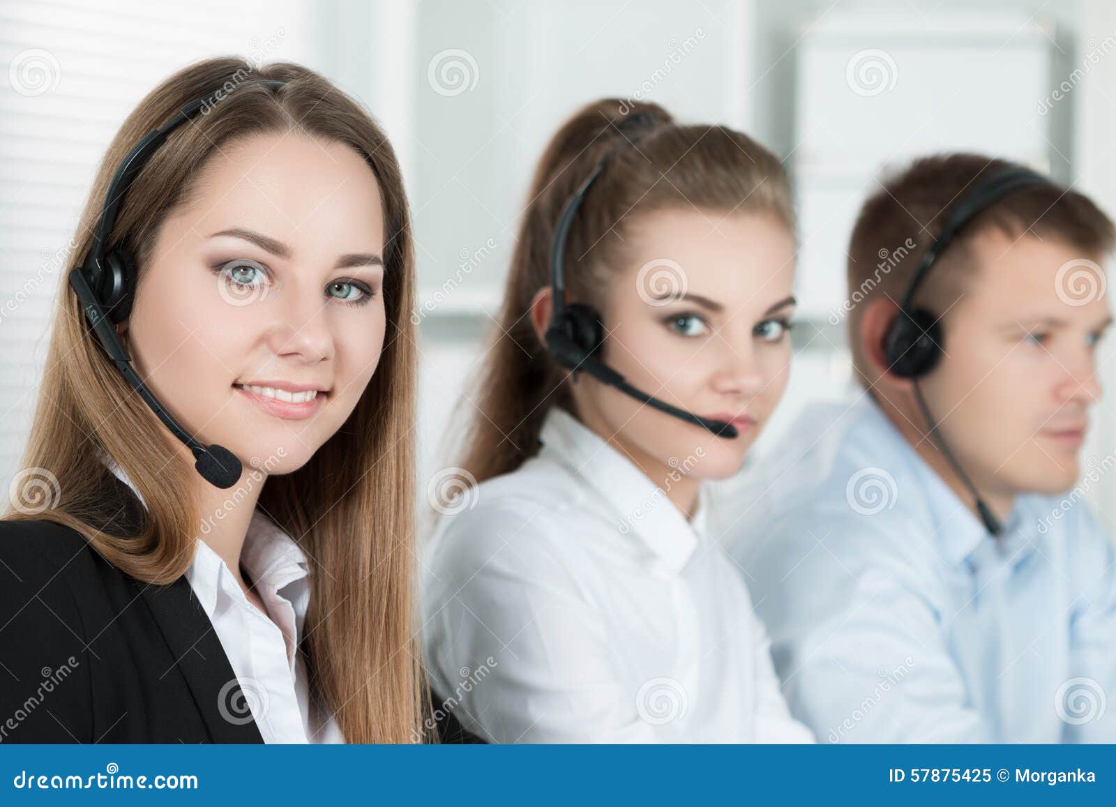 Portrait of Call Center Worker Accompanied by Her Team Stock Image ...