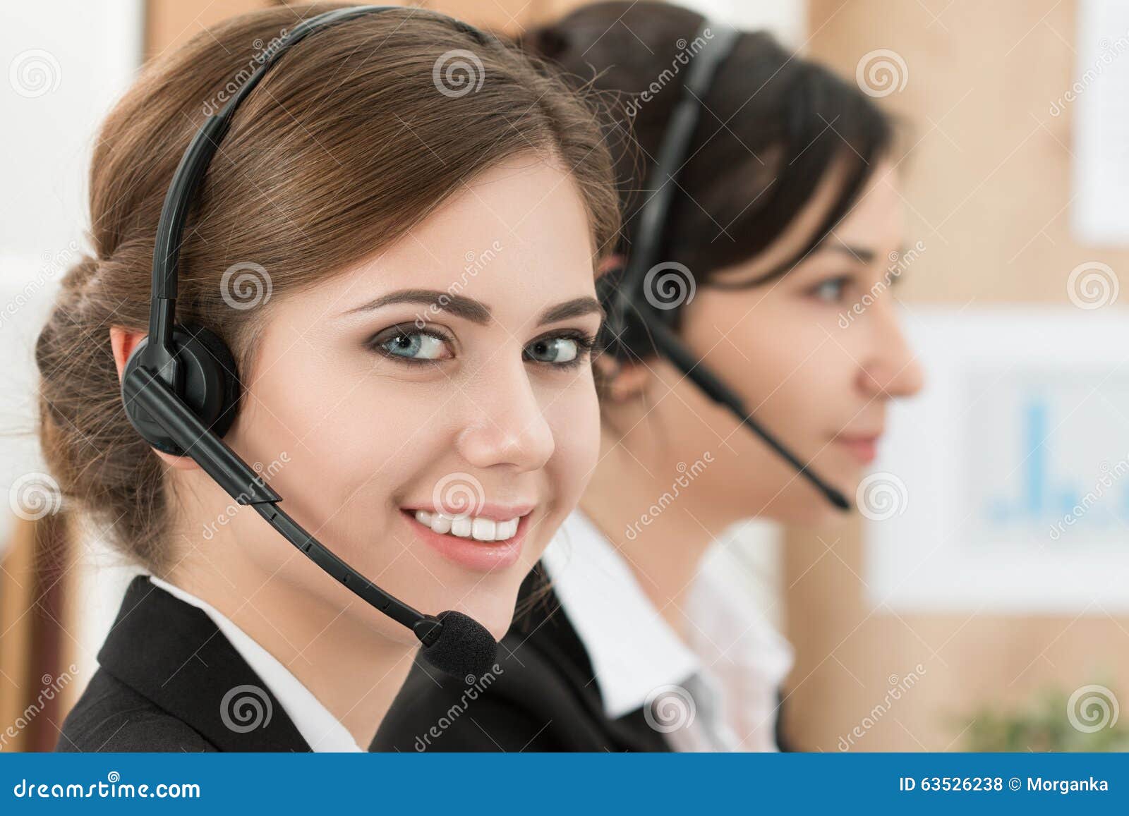 Portrait of Call Center Worker Accompanied by Her Team Stock Photo ...