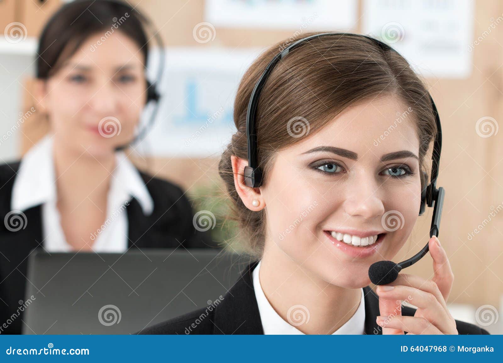 Portrait of Call Center Worker Accompanied by Her Team Stock Photo ...