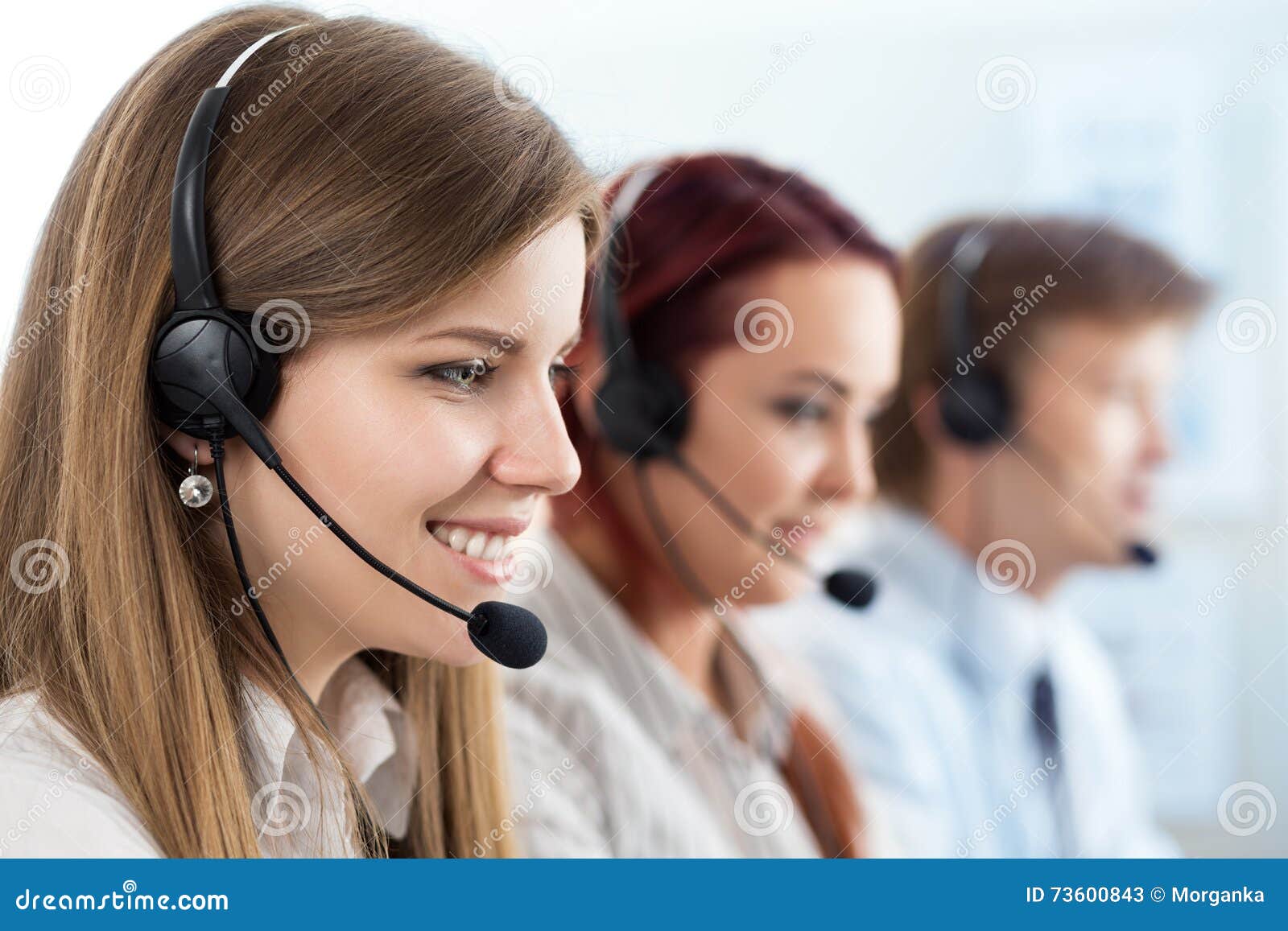 Portrait of Call Center Worker Accompanied by Her Team Stock Image ...