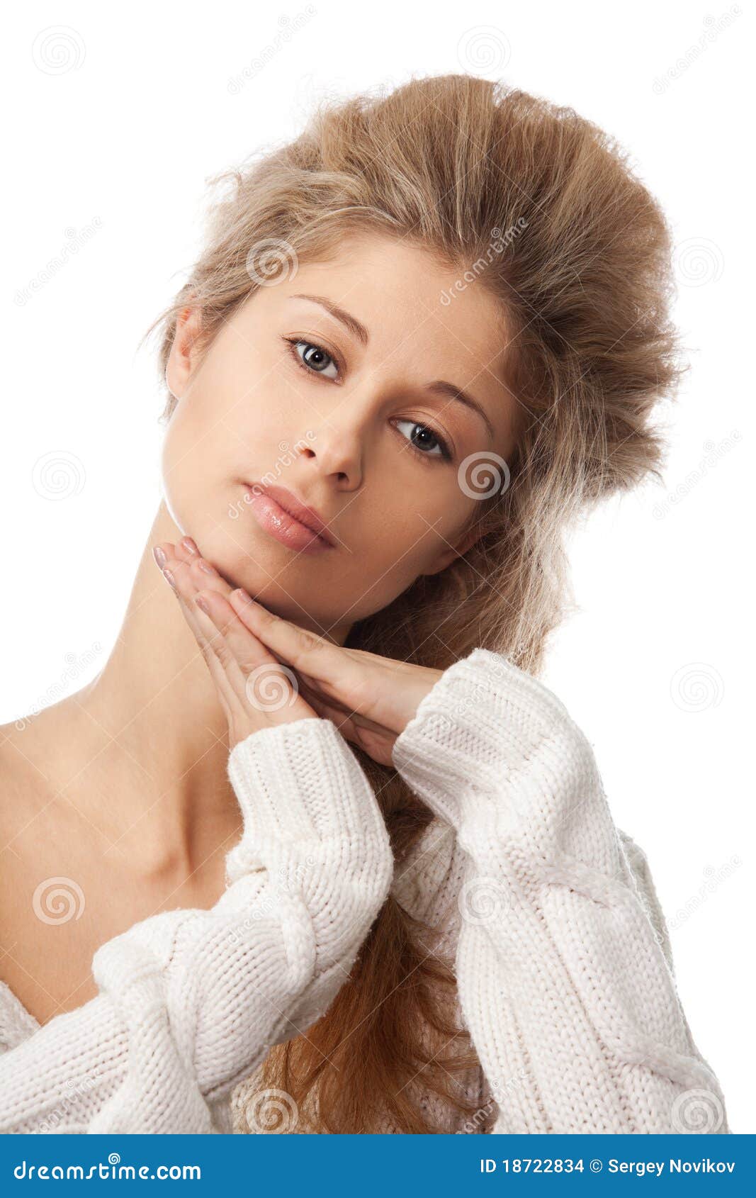 Portrait of a Calm Beautiful Woman on White Stock Photo - Image of hair ...