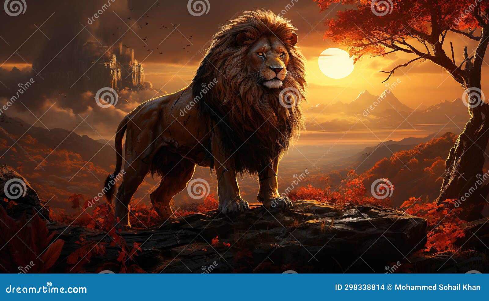 Portrait Calm and Confidence Lion Head Close Up Blurry Background Stock ...