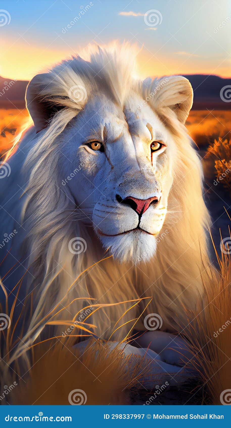 Portrait Calm and Confidence White Lion Head Background Stock ...