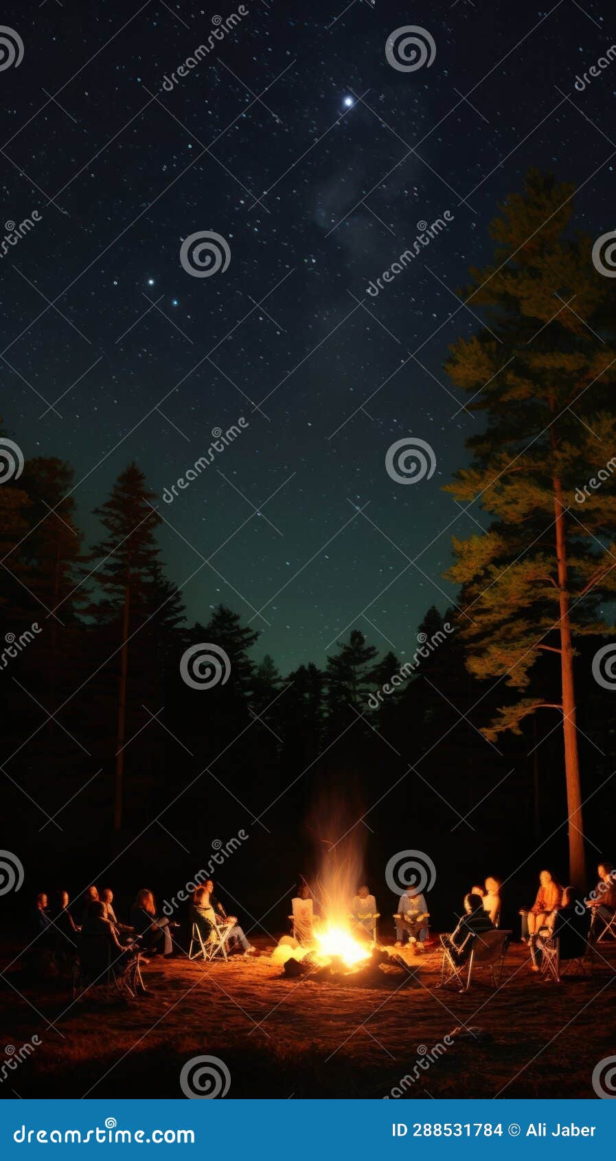 A Portrait of Campfire Held in the Night Sky by Many People Stock ...