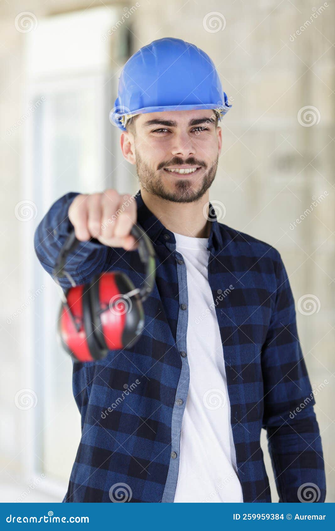 Portrait Carpenter Holding Ear Stock Photo - Image of casual ...