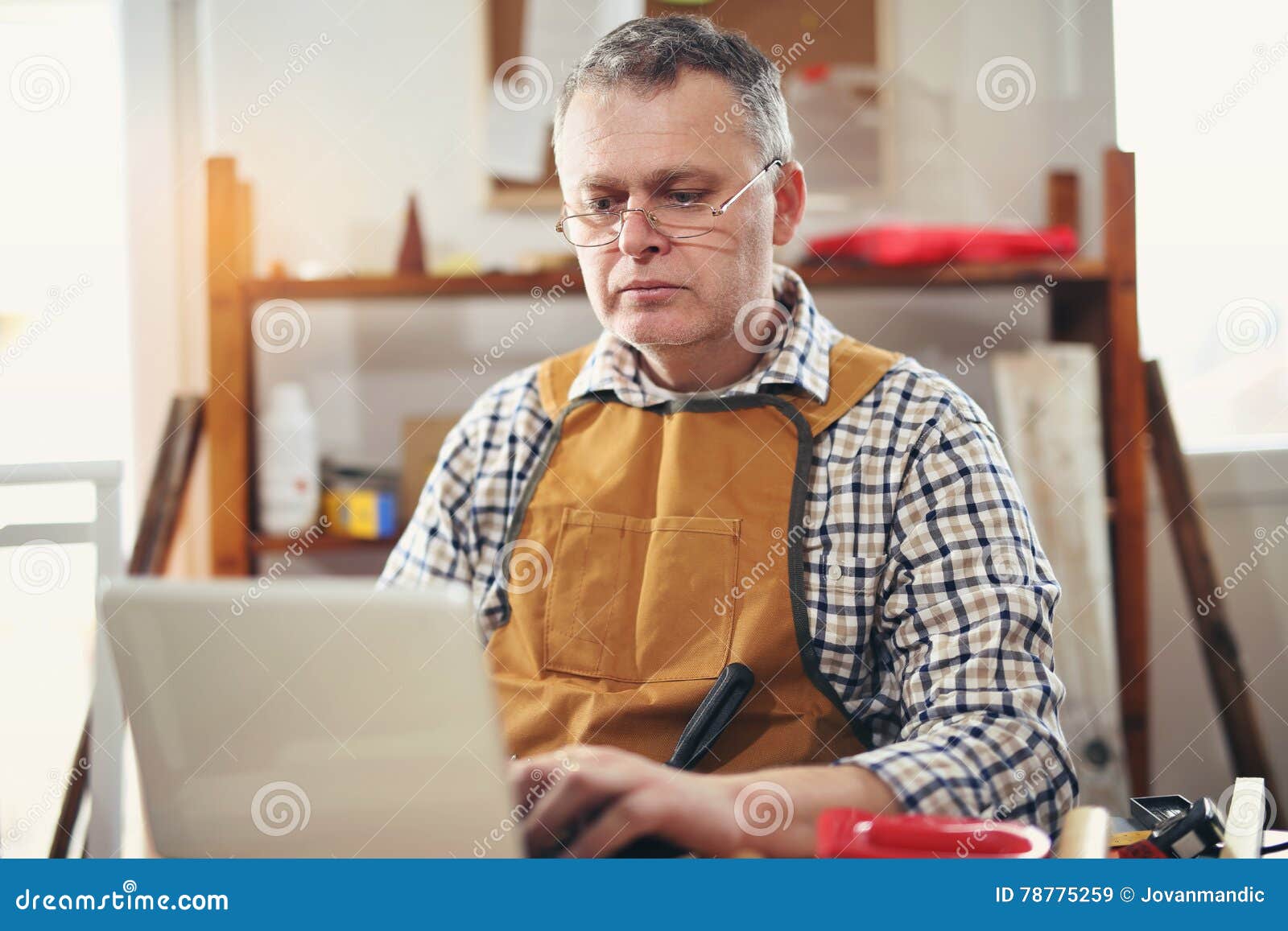 Portrait of Carpenter Sitting at His Workshop Stock Image - Image of ...