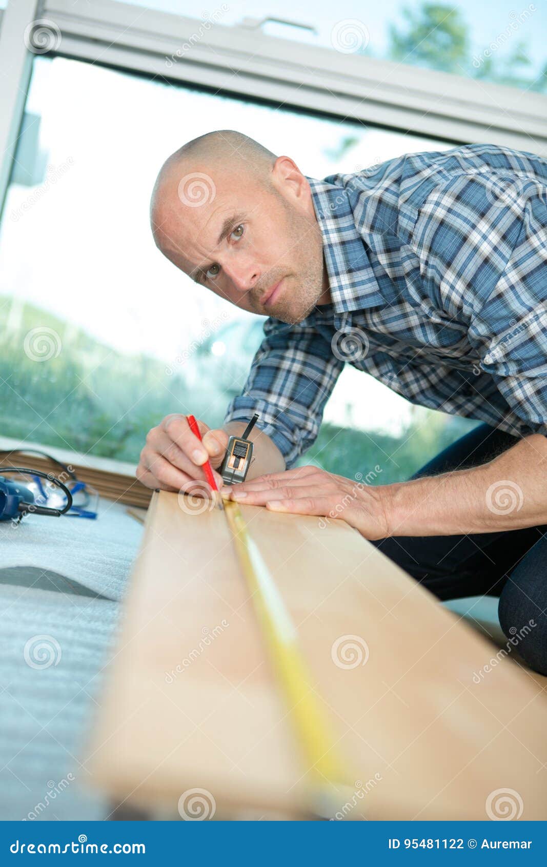 Portrait Carpenter Using Measuring Tape Stock Photo - Image of lumber ...