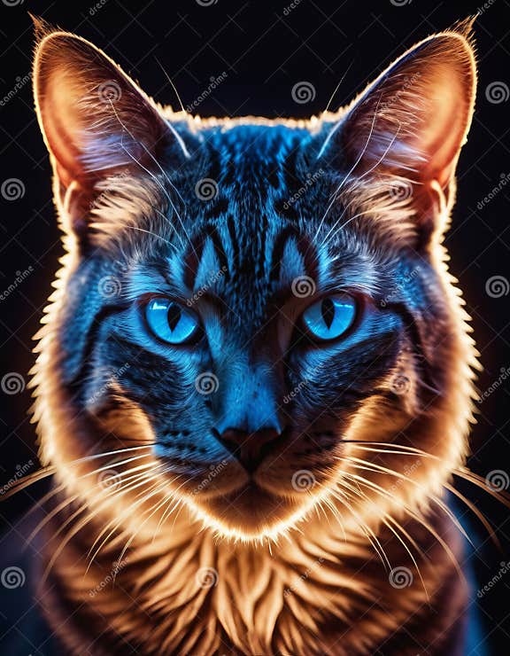 Portrait of a Cat with Backlight on a Dark Background Stock ...