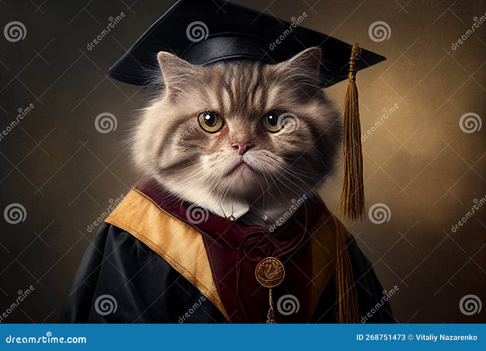 Portrait of a Cat in a Cap and Graduation Gown. AI Generated Stock ...