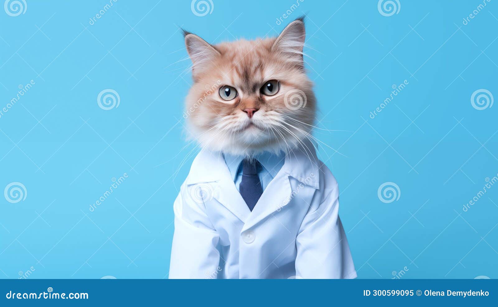 Portrait of a Cat in a Doctor S Coat on a Blue Background. Stock Image ...