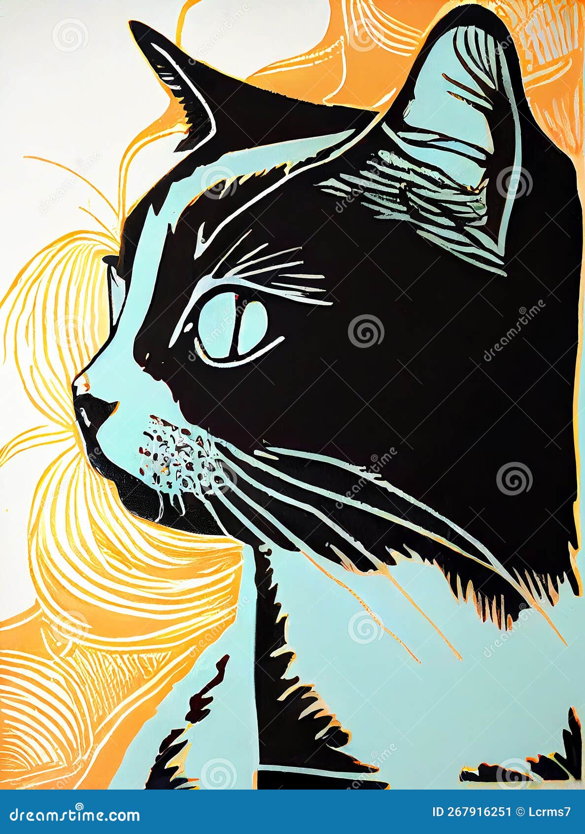 Portrait Of Cat In Linol Cut Graphic Design. Generative AI Royalty-Free ...