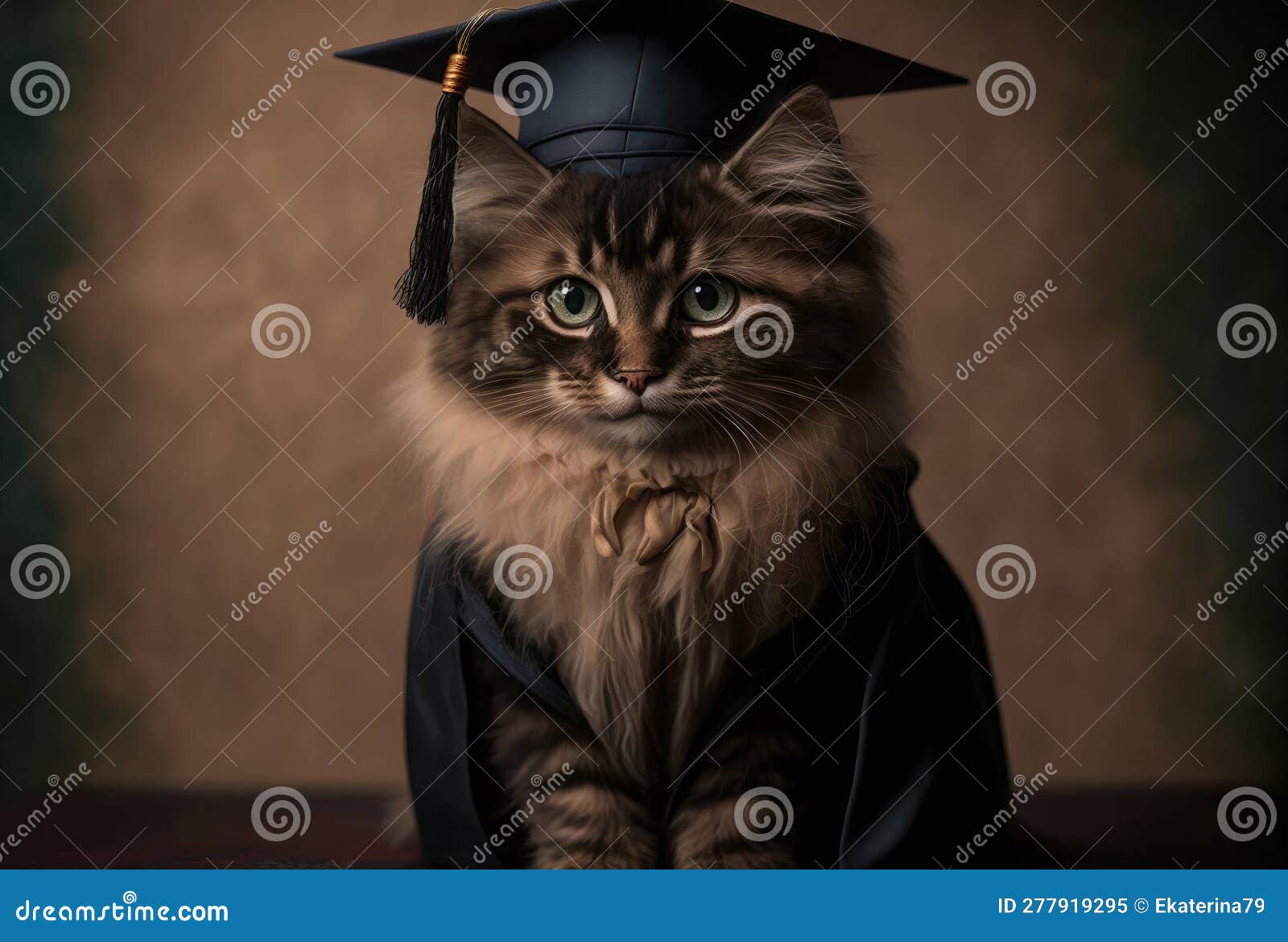A Portrait of a Cat Wearing a Graduation Cap and a Ceremony Robe ...