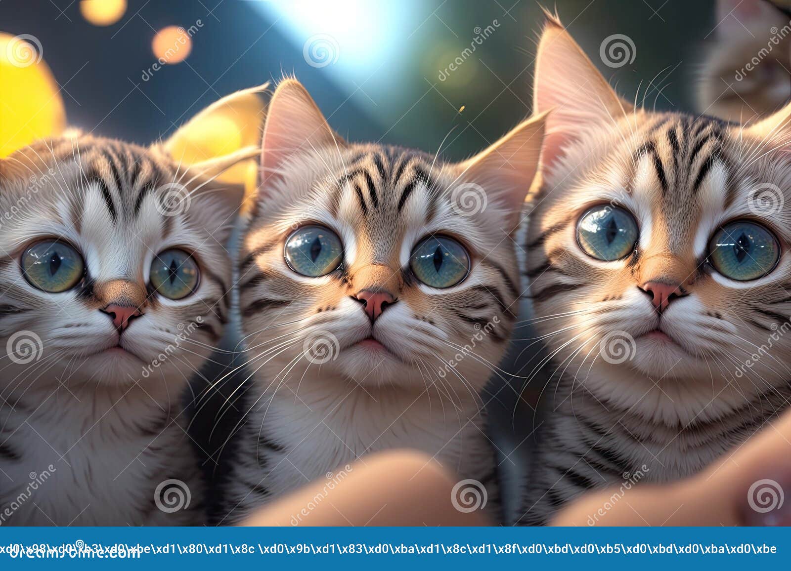 Portrait of 3 Cats Looking at the Camera, Wide Angle Ai Generative ...