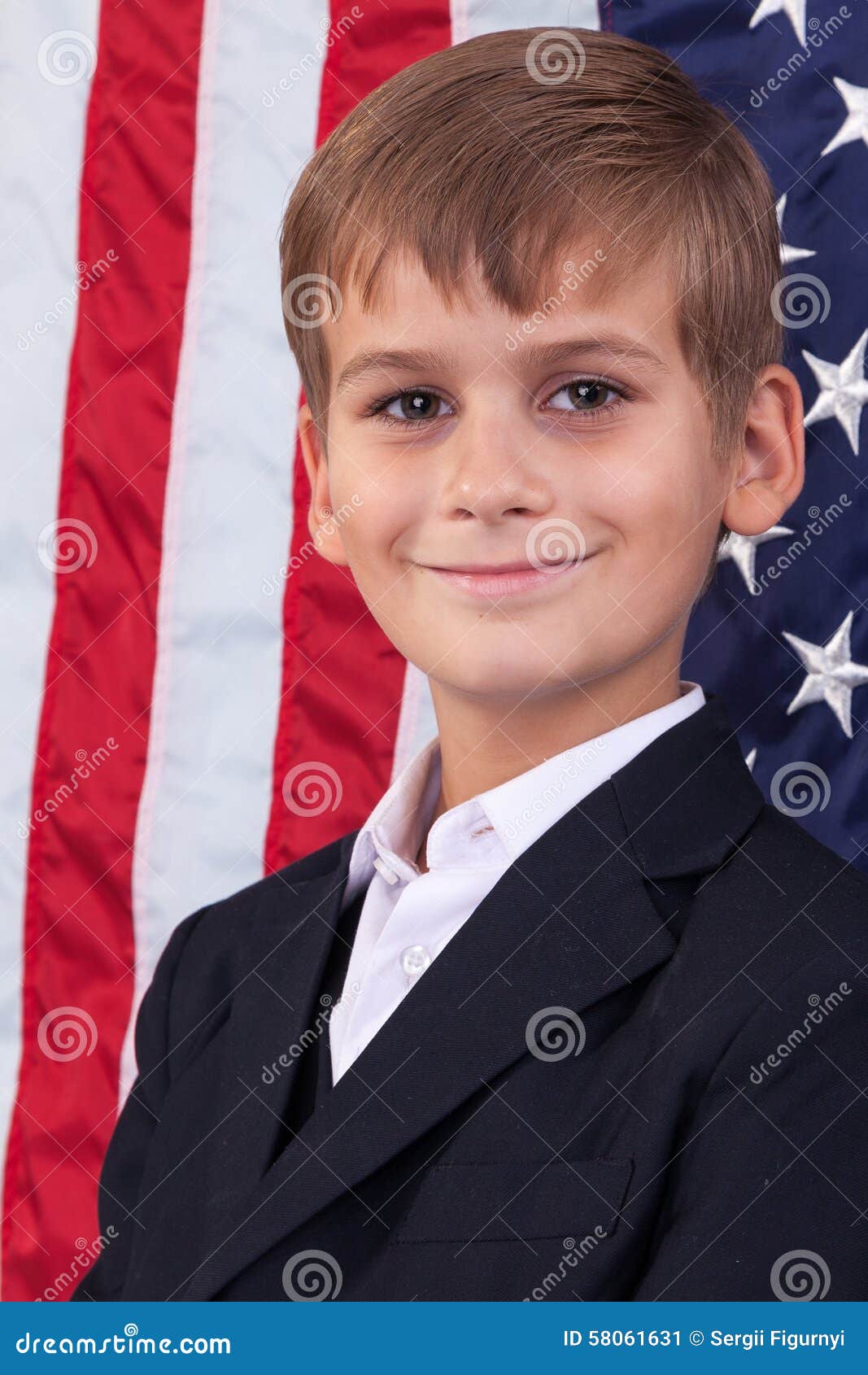 Portrait of Caucasian Boy with American Flag Stock Image - Image of ...