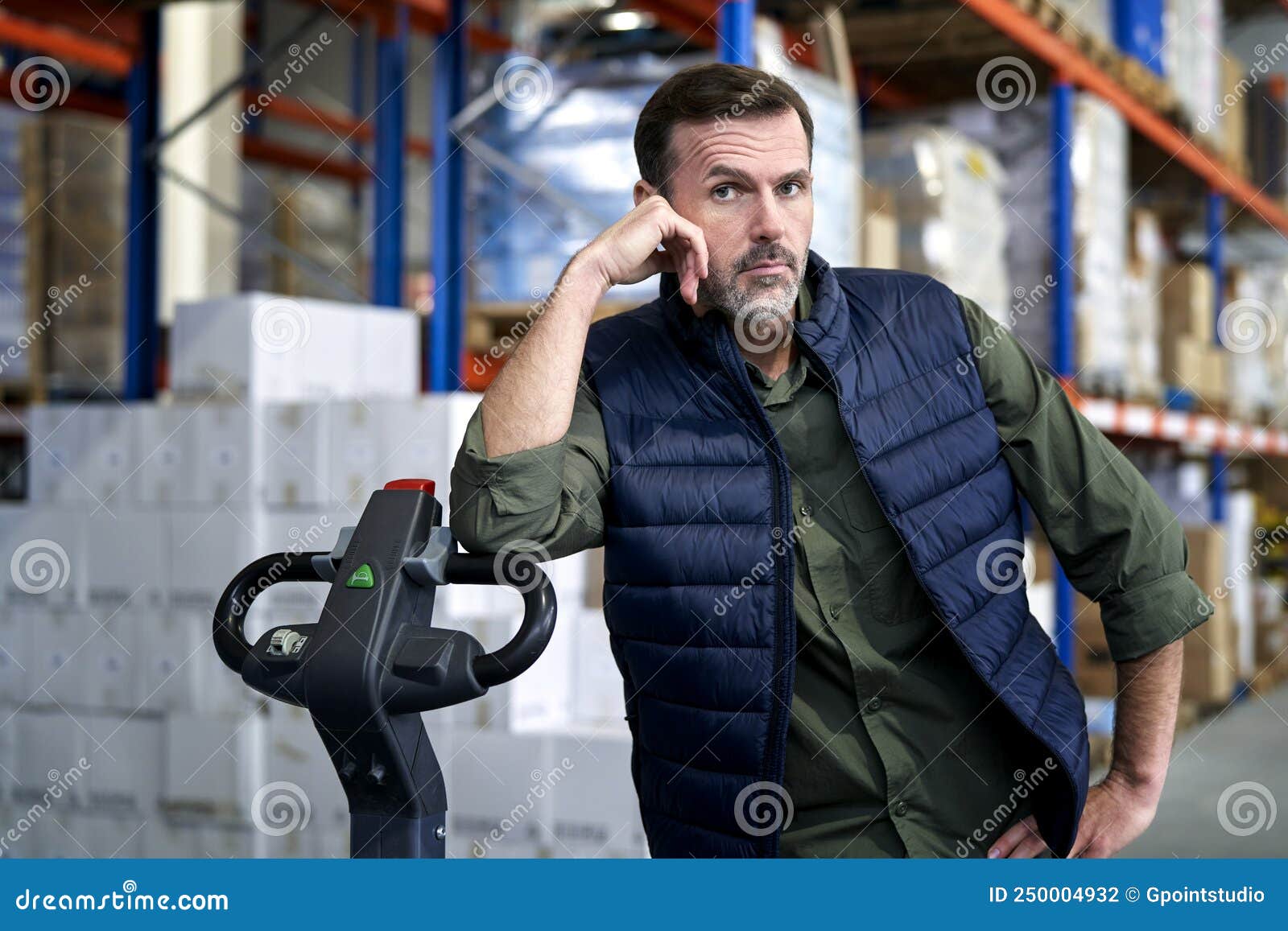 Working in warehouse stock photo. Image of boredom, distracted - 250004932