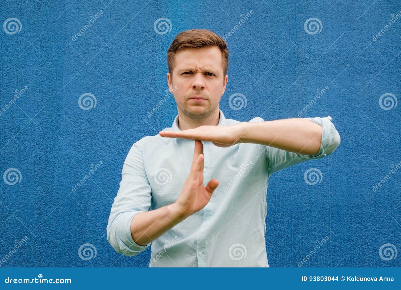 Portrait of Caucasian Man Showing Sign Timeout Stock Photo - Image of ...