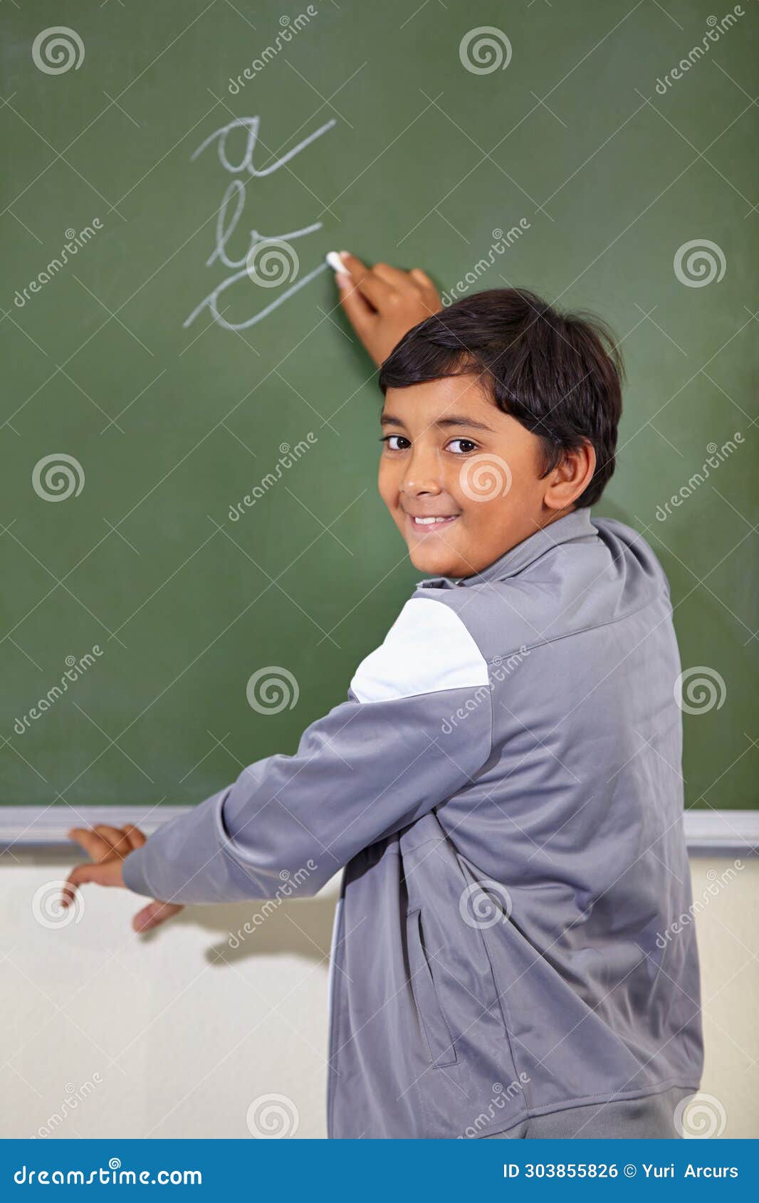 Portrait, Chalkboard and Boy Drawing, Happy or Child Development with ...