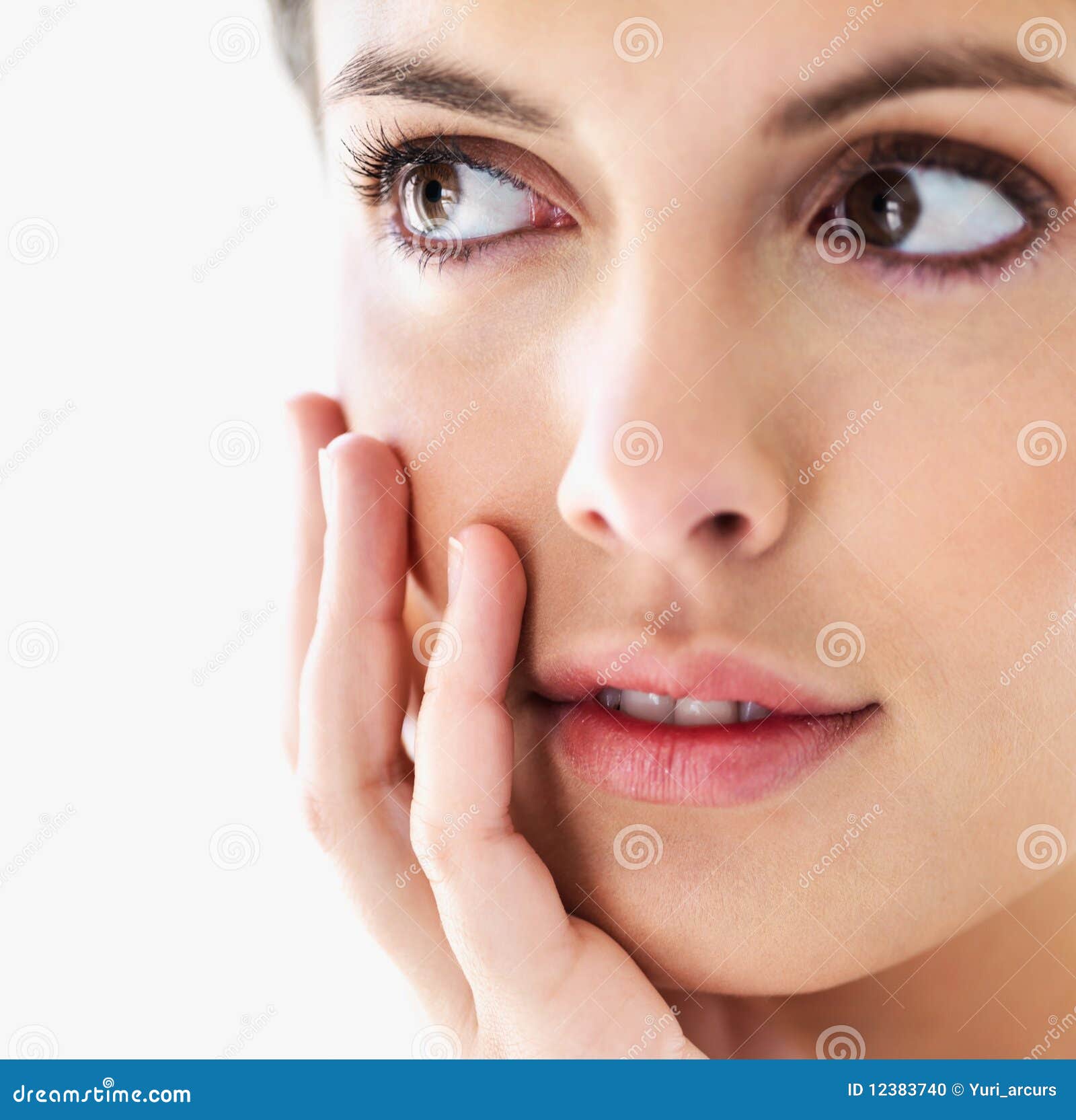Portrait of a Charming Girl with Hand on Cheek Stock Photo - Image of ...