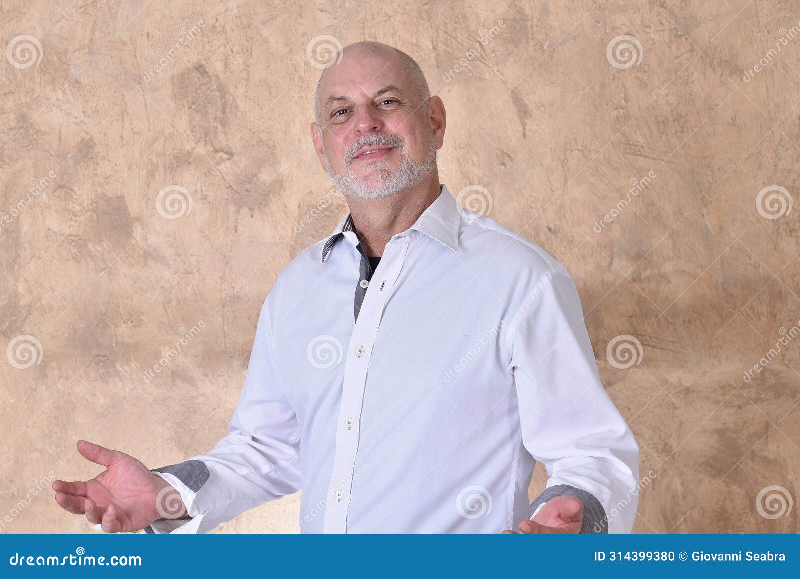 Portrait of Charming Man in Black and White Shirt with Gray Beard and ...