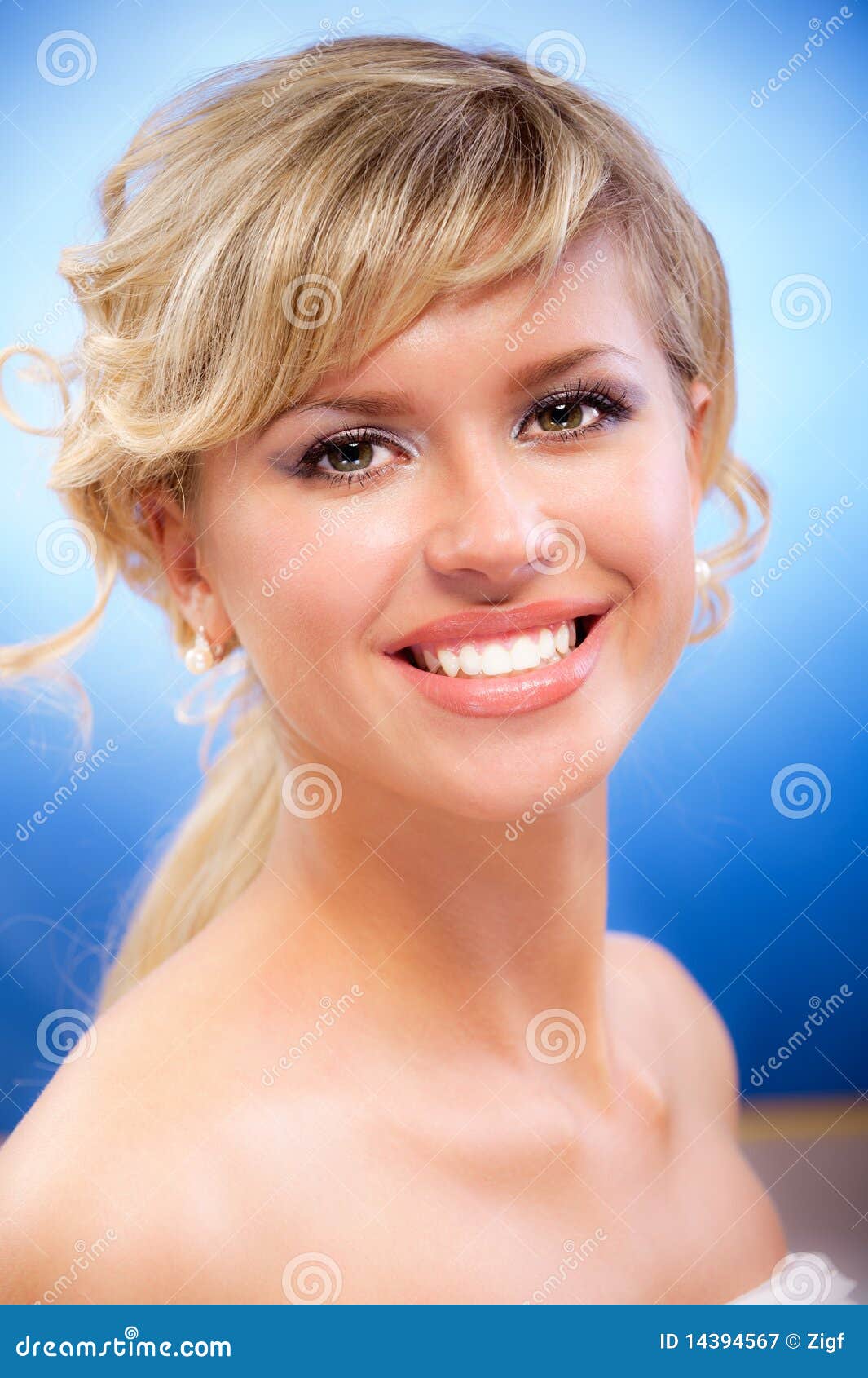 Portrait of Charming Smiling Blonde Stock Image - Image of blue ...