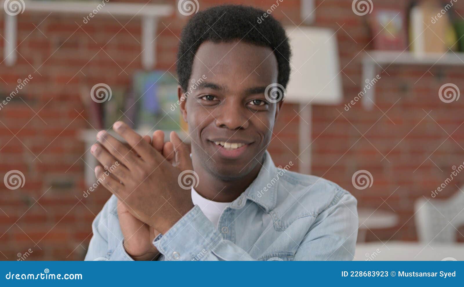 Portrait of Cheerful African Man Clapping Stock Image - Image of afro ...