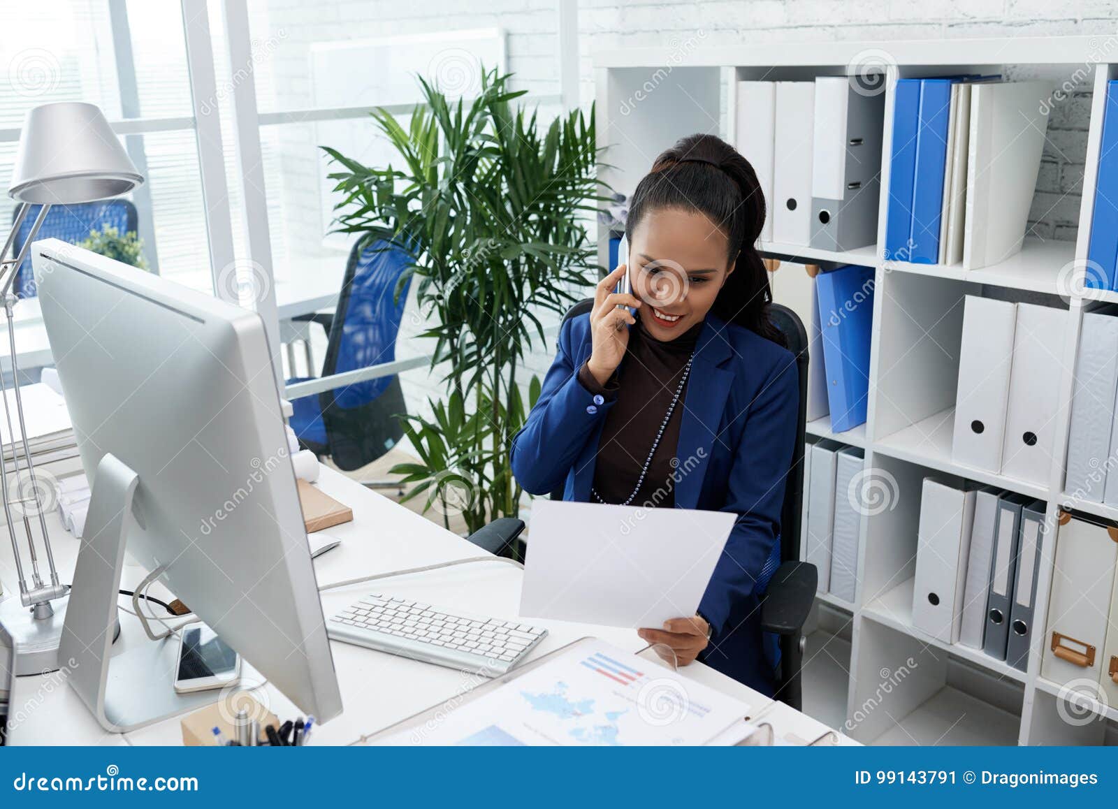 Calling to client stock image. Image of workplace, attractive - 99143791