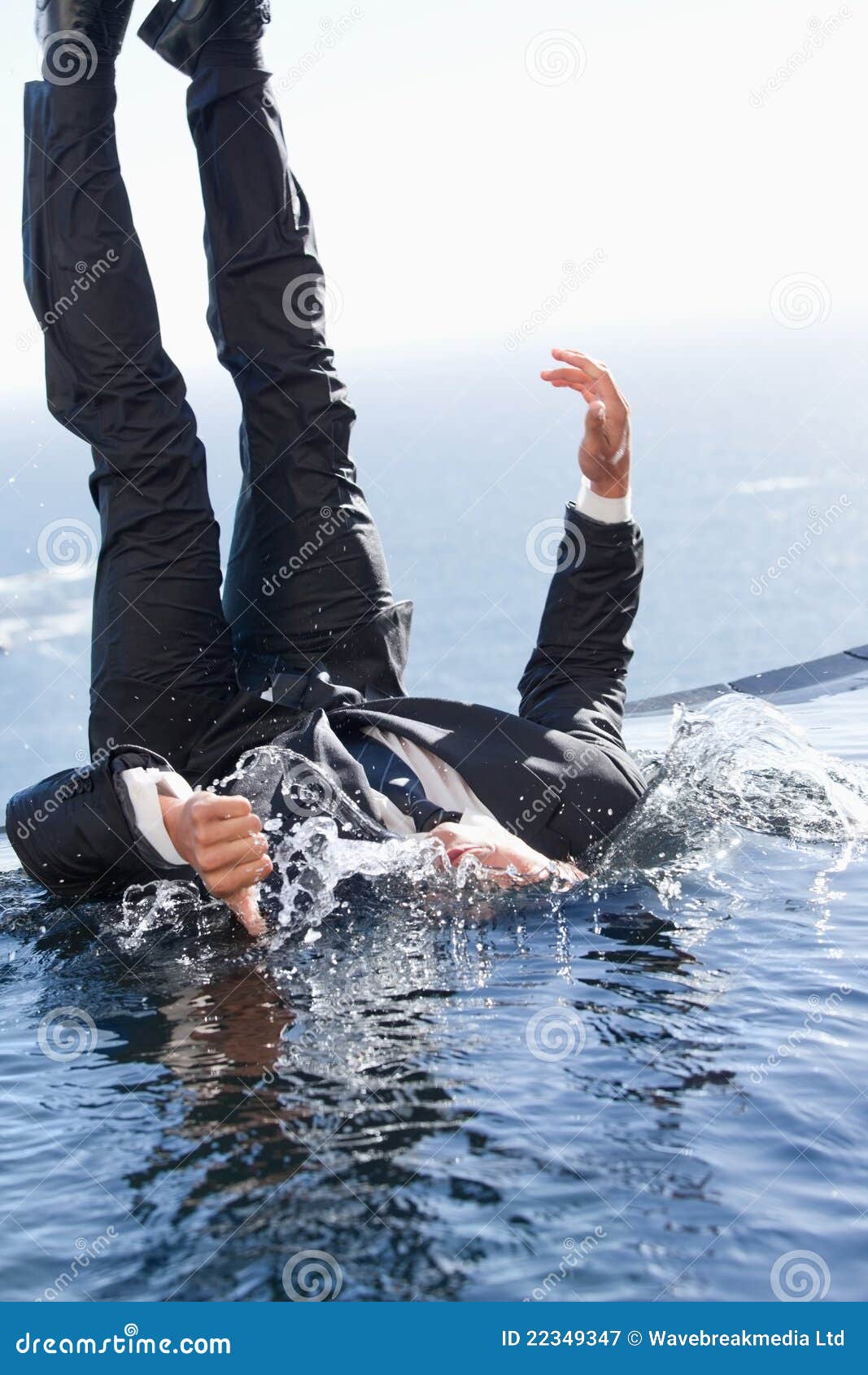 Portrait of a Cheerful Businessman Falling into Water Stock Image ...