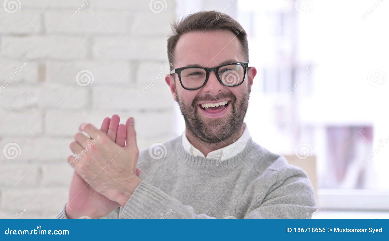 Portrait of Cheerful Creative Man Clapping Stock Photo - Image of ...